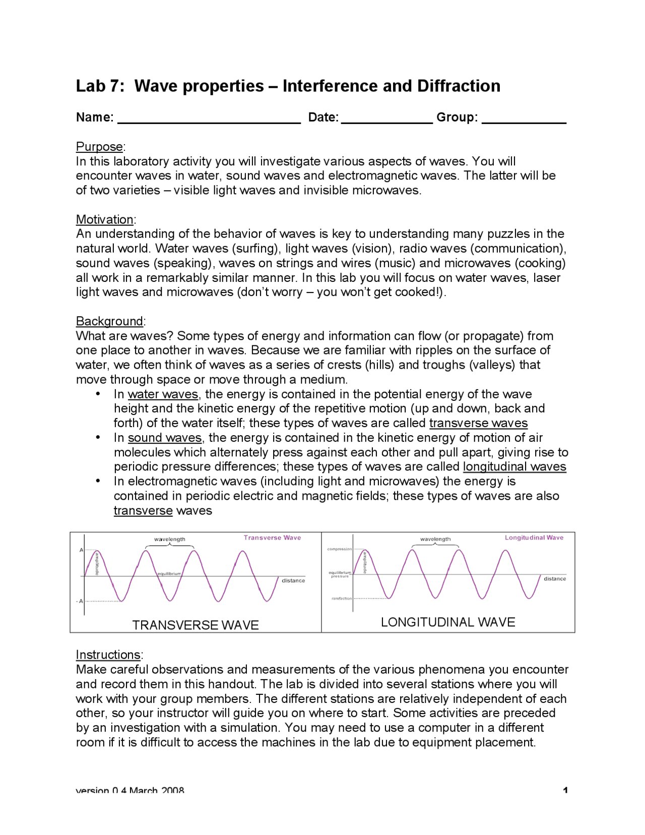 Wave Properties Interference And Diffraction Laboratory 7 Report