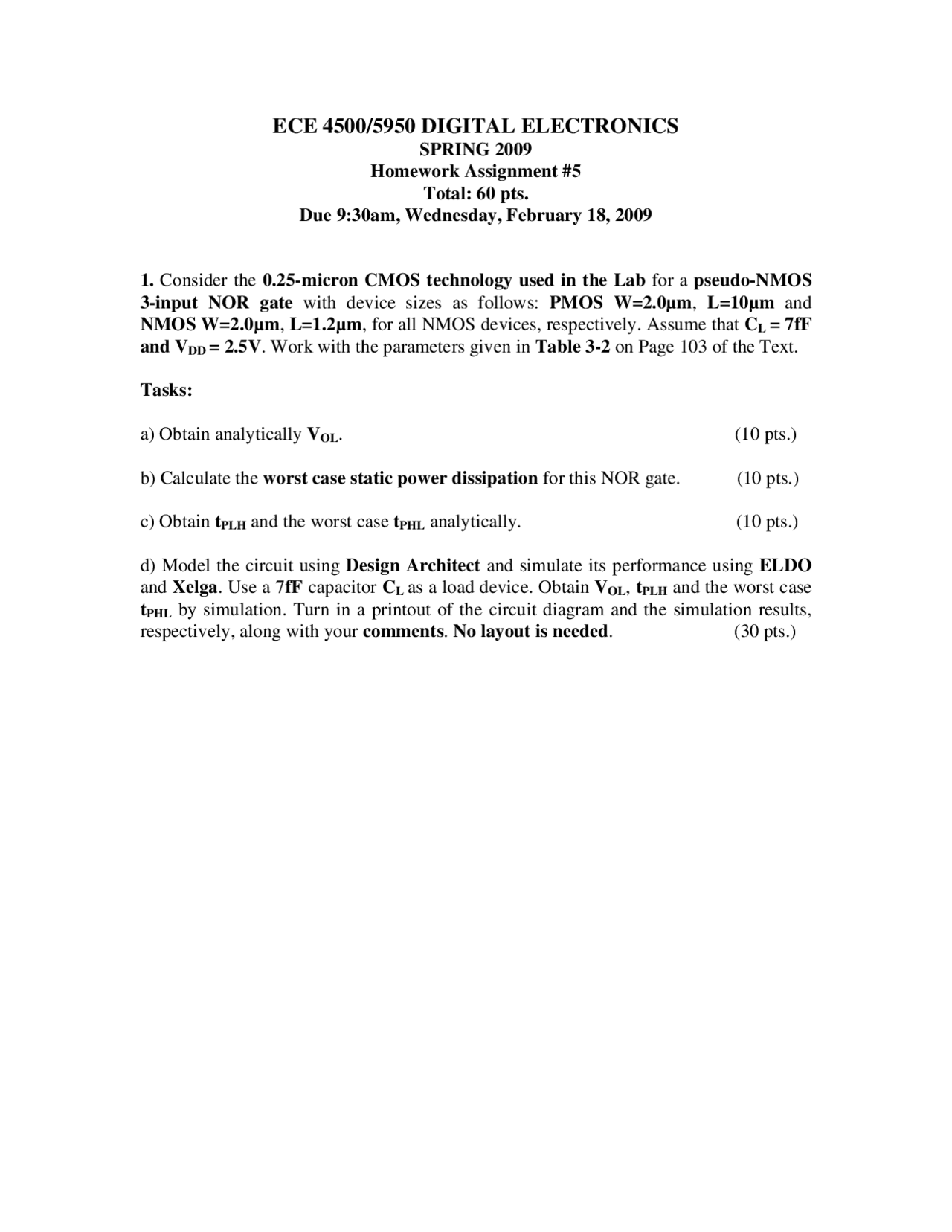 Homework Assignment 5 For Digital Electronics Ece 4500 Docsity