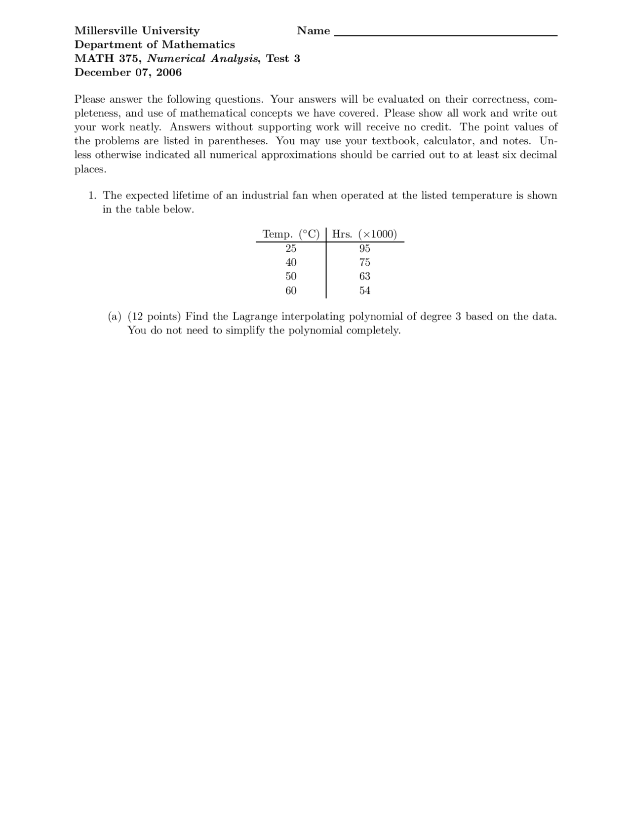 Practice Exam 3 - Numerical Analysis | MATH 375 - Docsity