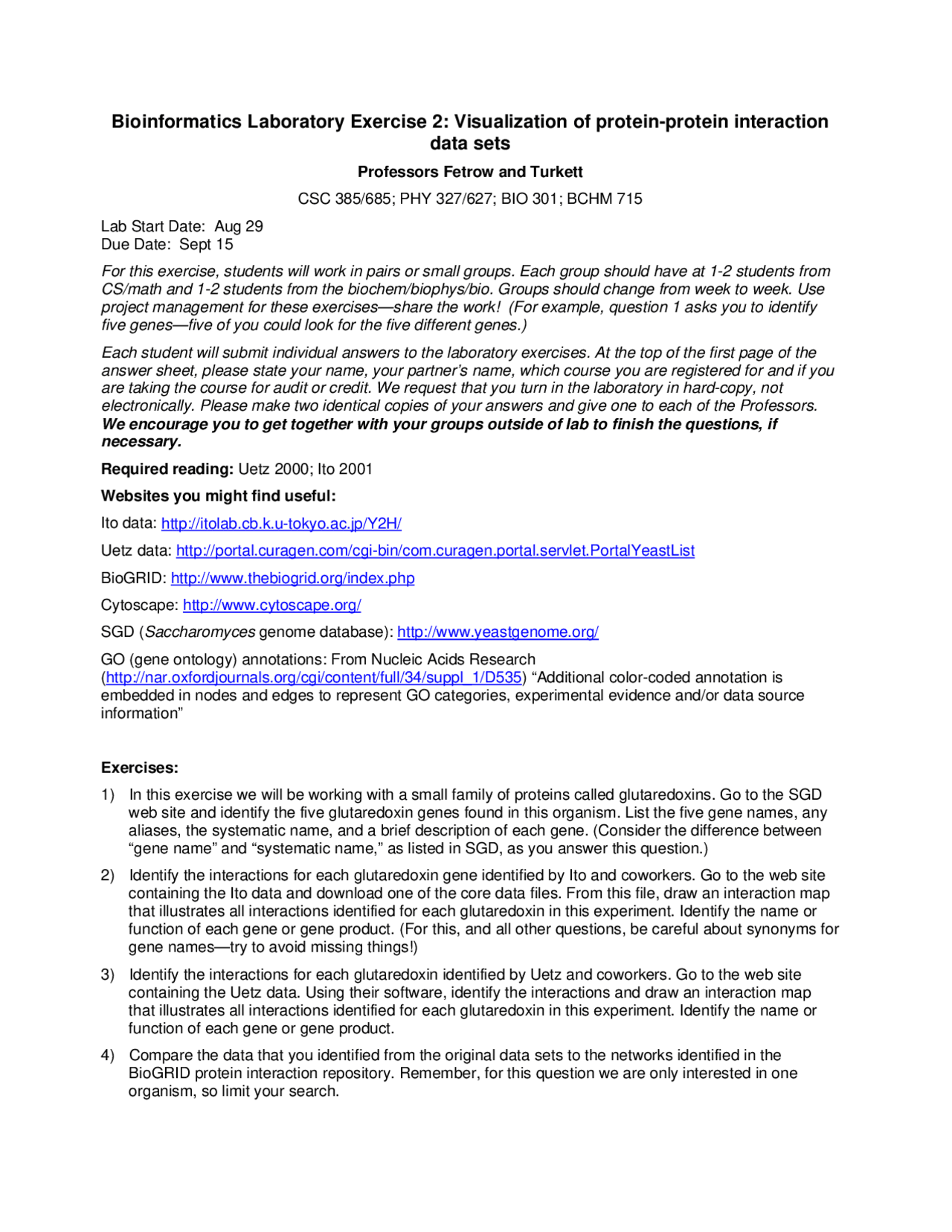 Bioinformatics Lab Exercise 2: Visualization of Protein-Protein ...