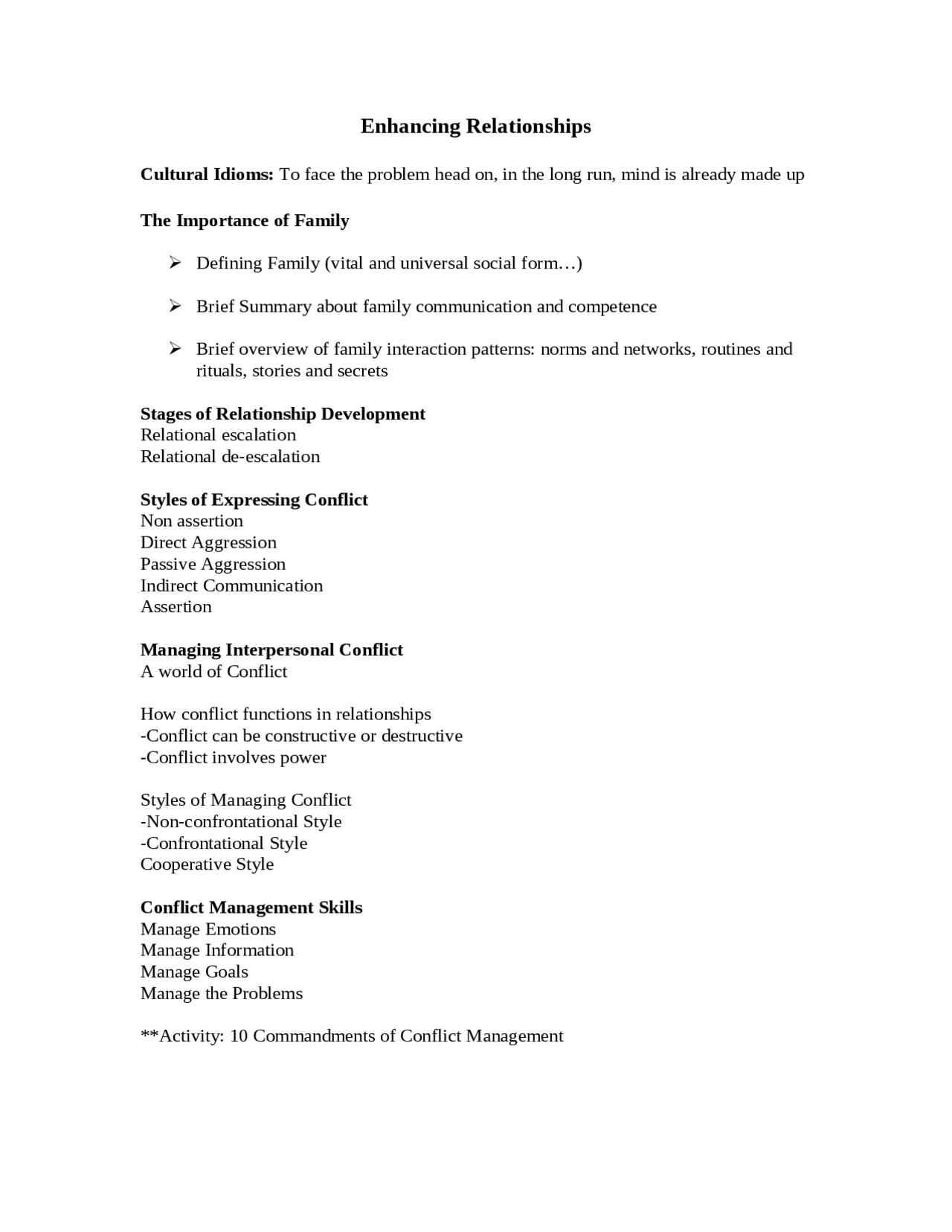 Enhancing Relationships Introduction To Human Communication Hcom 100 Docsity