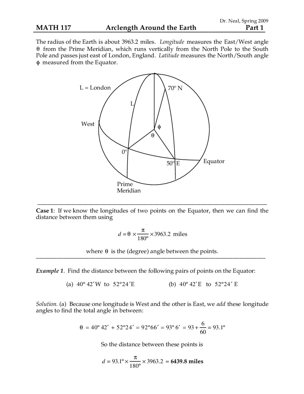 Arc Length Around The Earth Part 1 Lecture Notes Math 117 Docsity