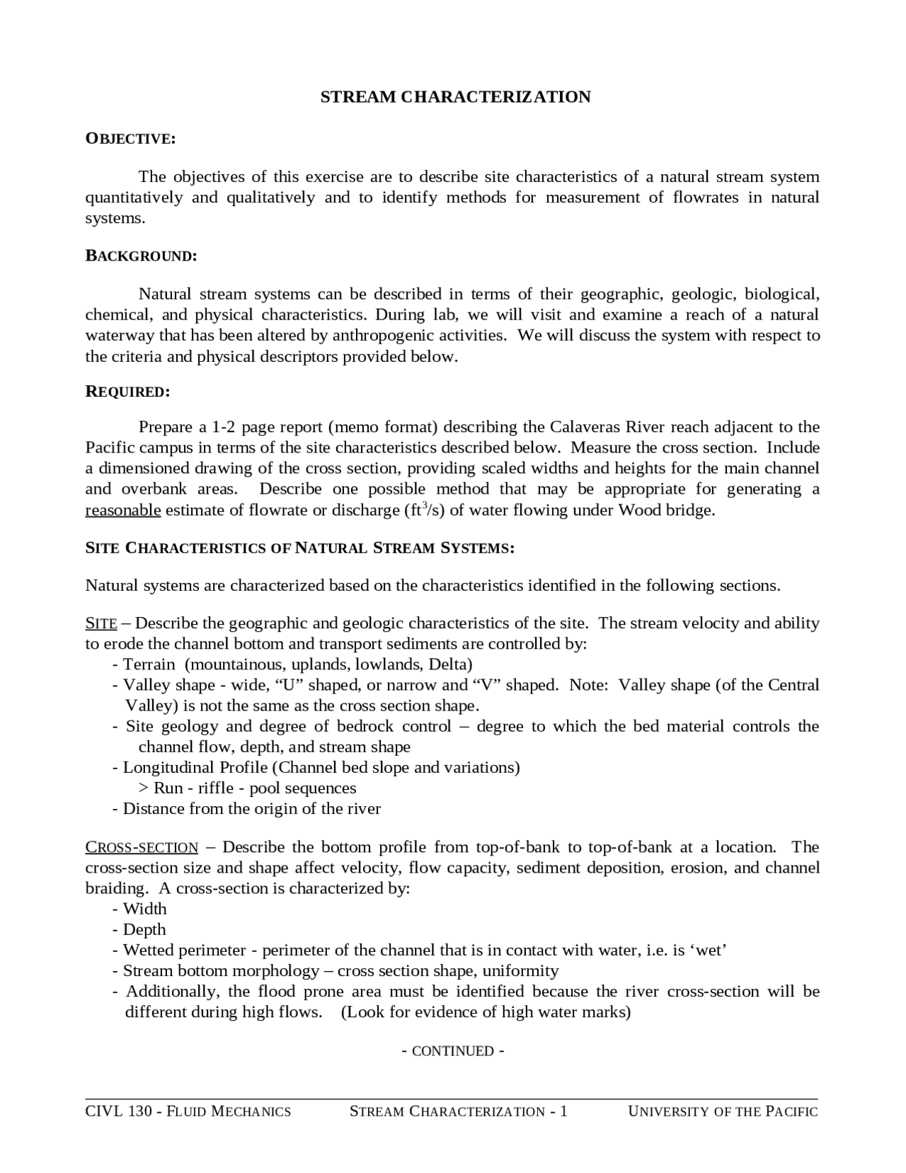 Stream Characterization - Fluid Mechanics I | CIVL 130 - Docsity