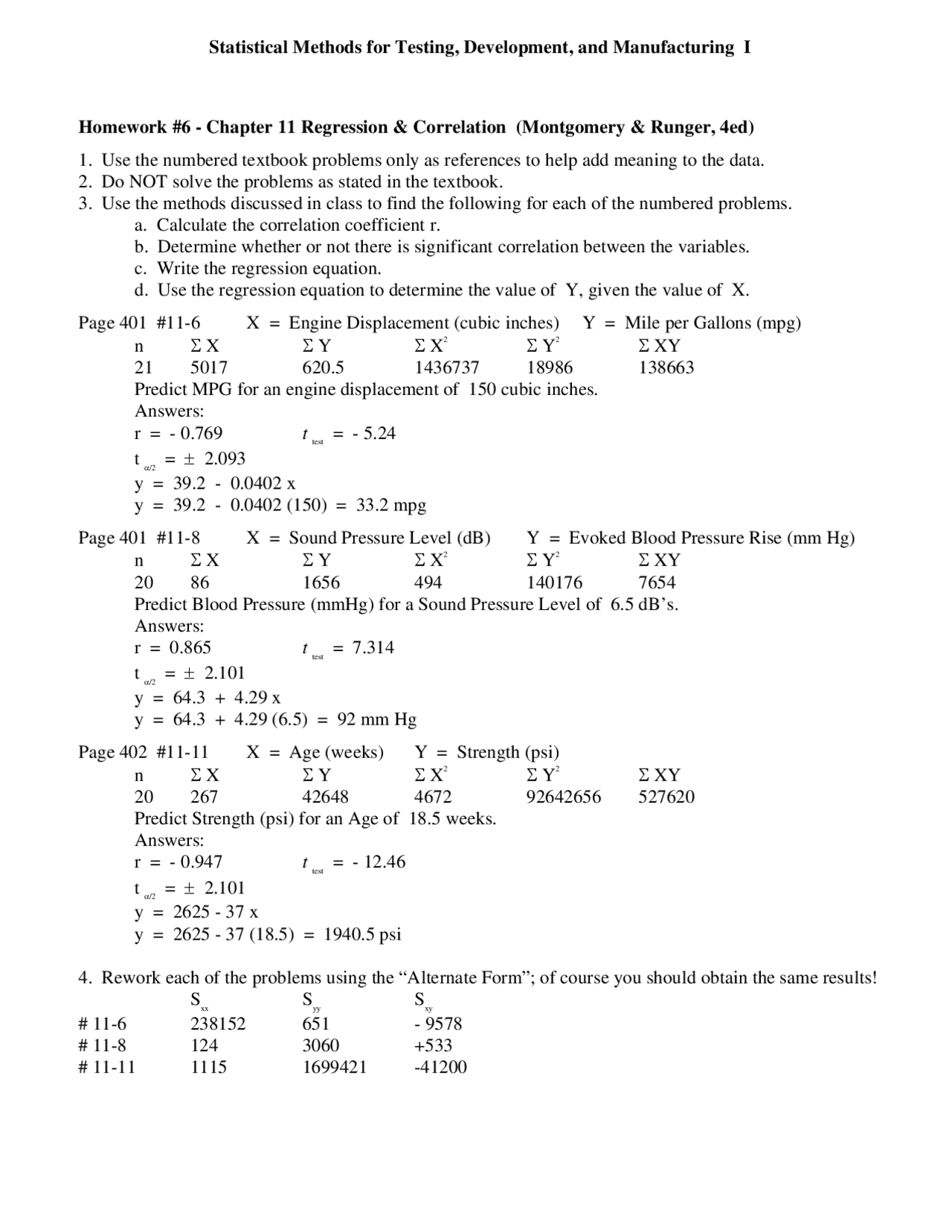 Assignment 6 Regression And Correlation Statistical Methods Ise