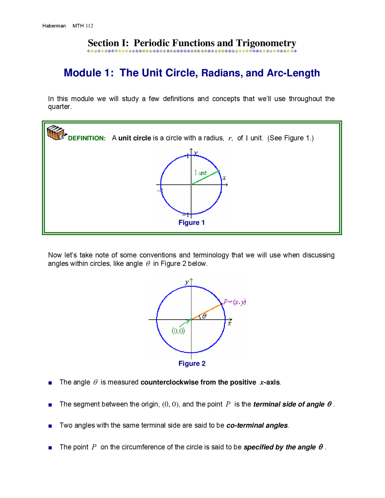 The Units Circle, Radians and Arc Length - Lecture Slides | MTH 112 ...