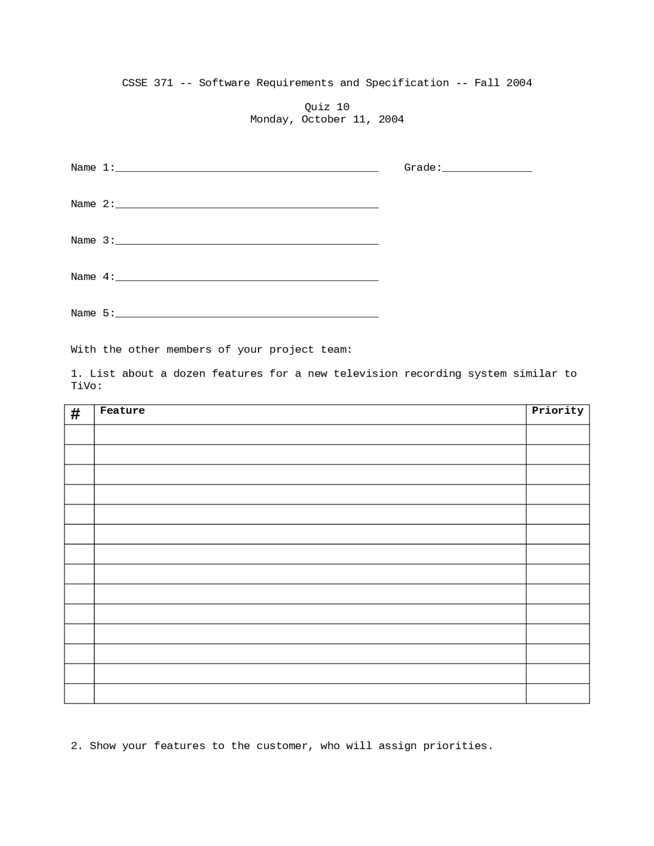 Quiz 10 For Software Requirements And Specification Csse 371 Docsity