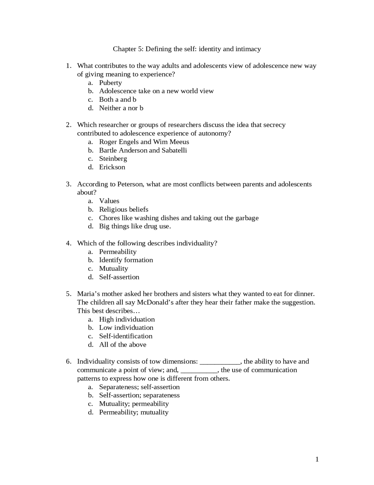 14 Multiple Choice Questions Of Identity And Intimacy Edsp 373 Docsity