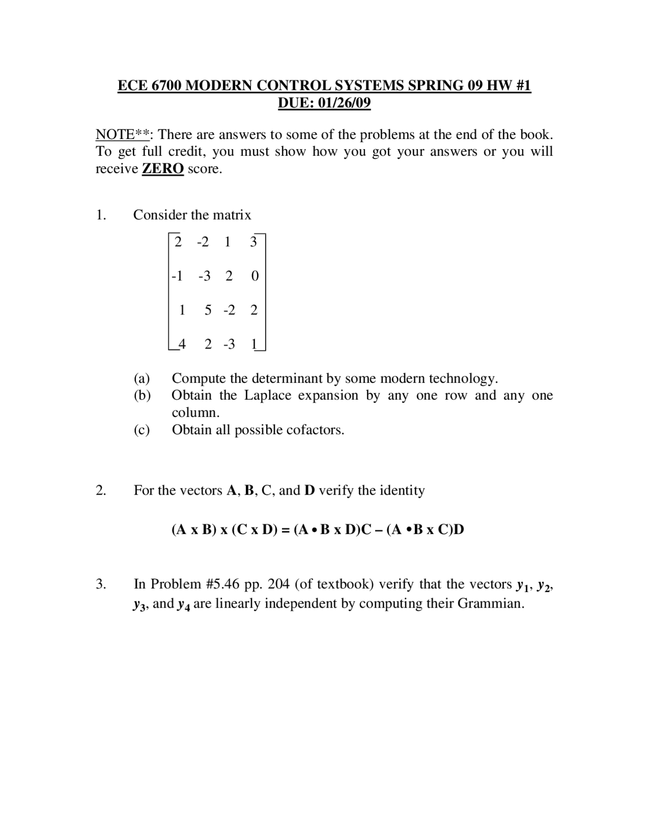 Homework 1 Modern Control Systems Ece 6700 Docsity