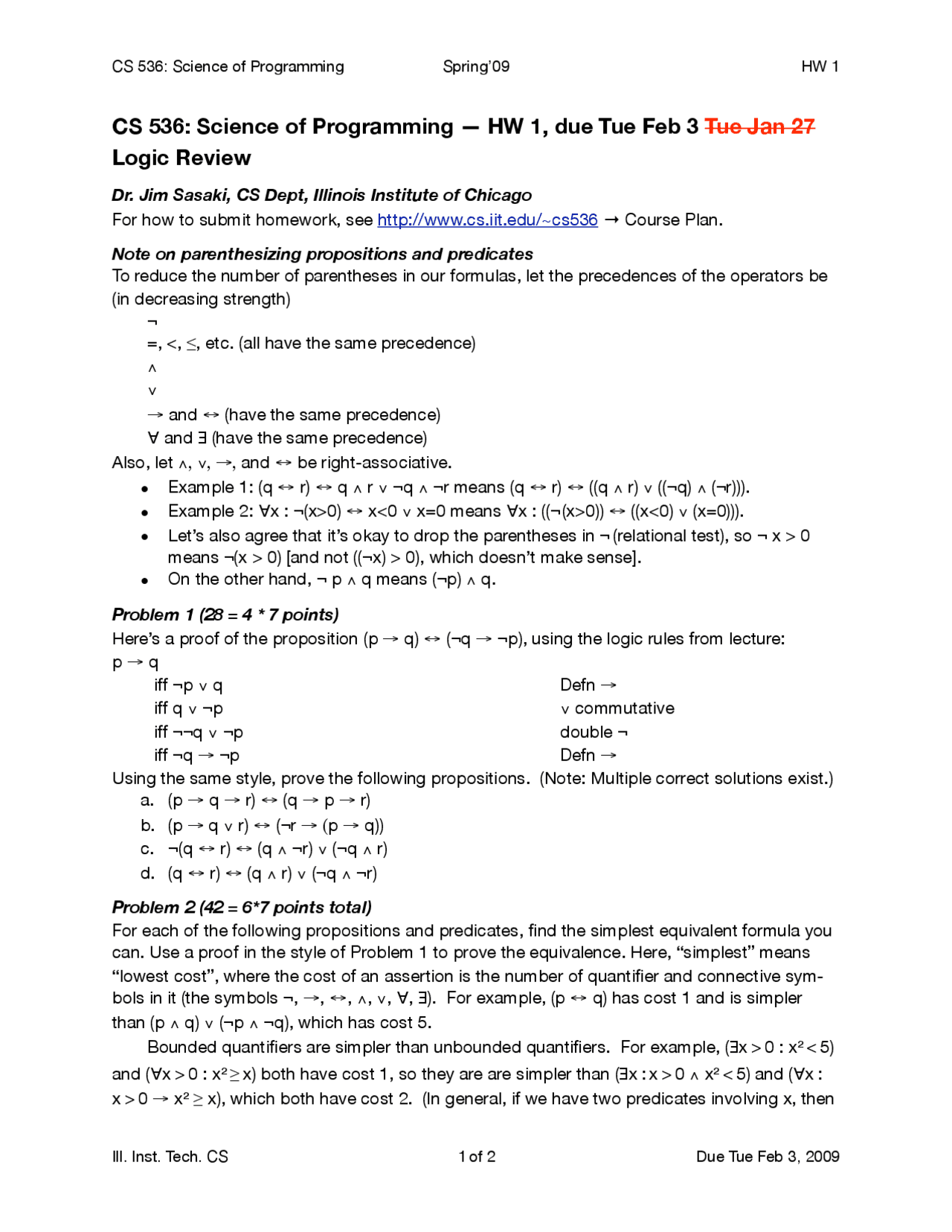 Assignment 1 Science Of Programming Logic Review Cs 536 Docsity