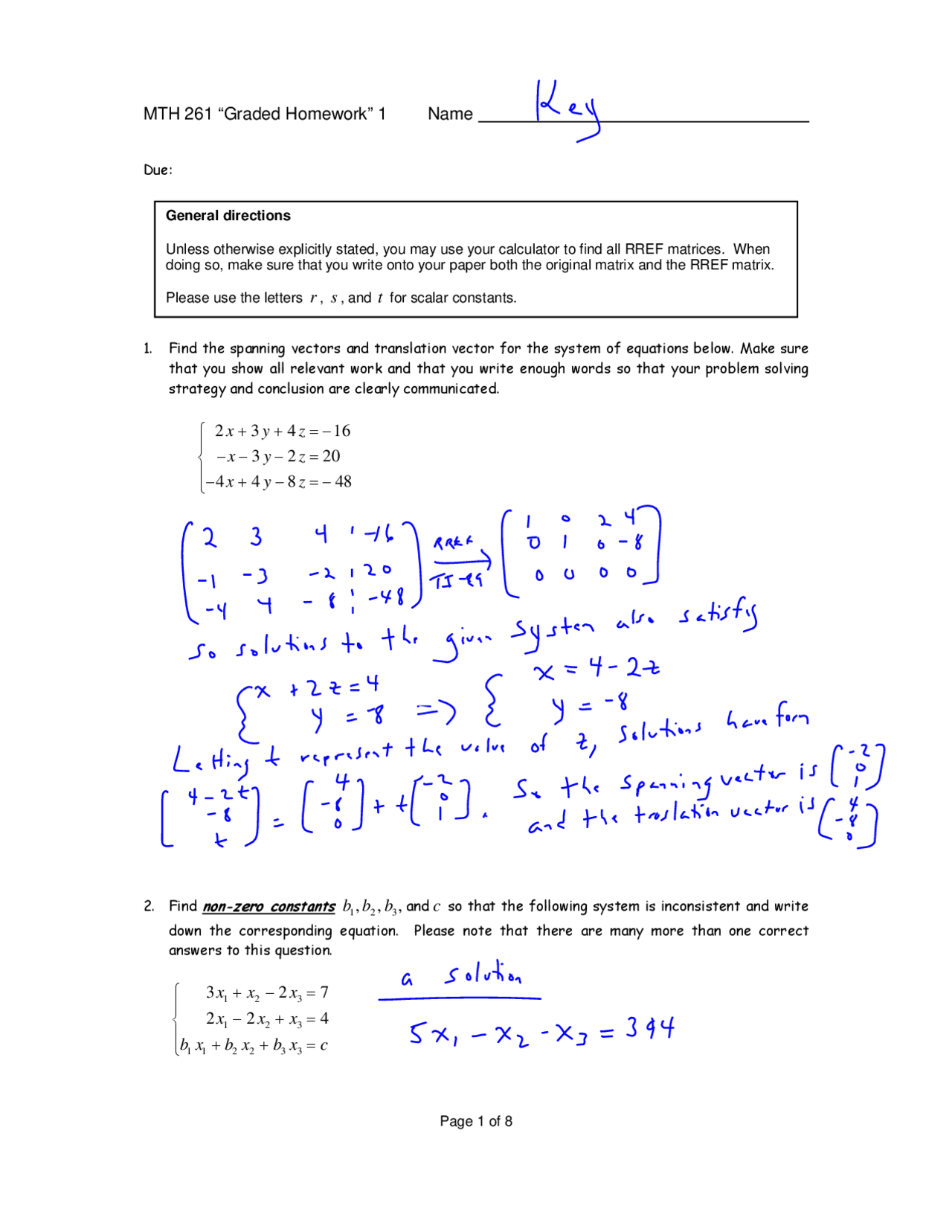 Graded Homework With Key Answers Applied Linear Algebra I Mth 261