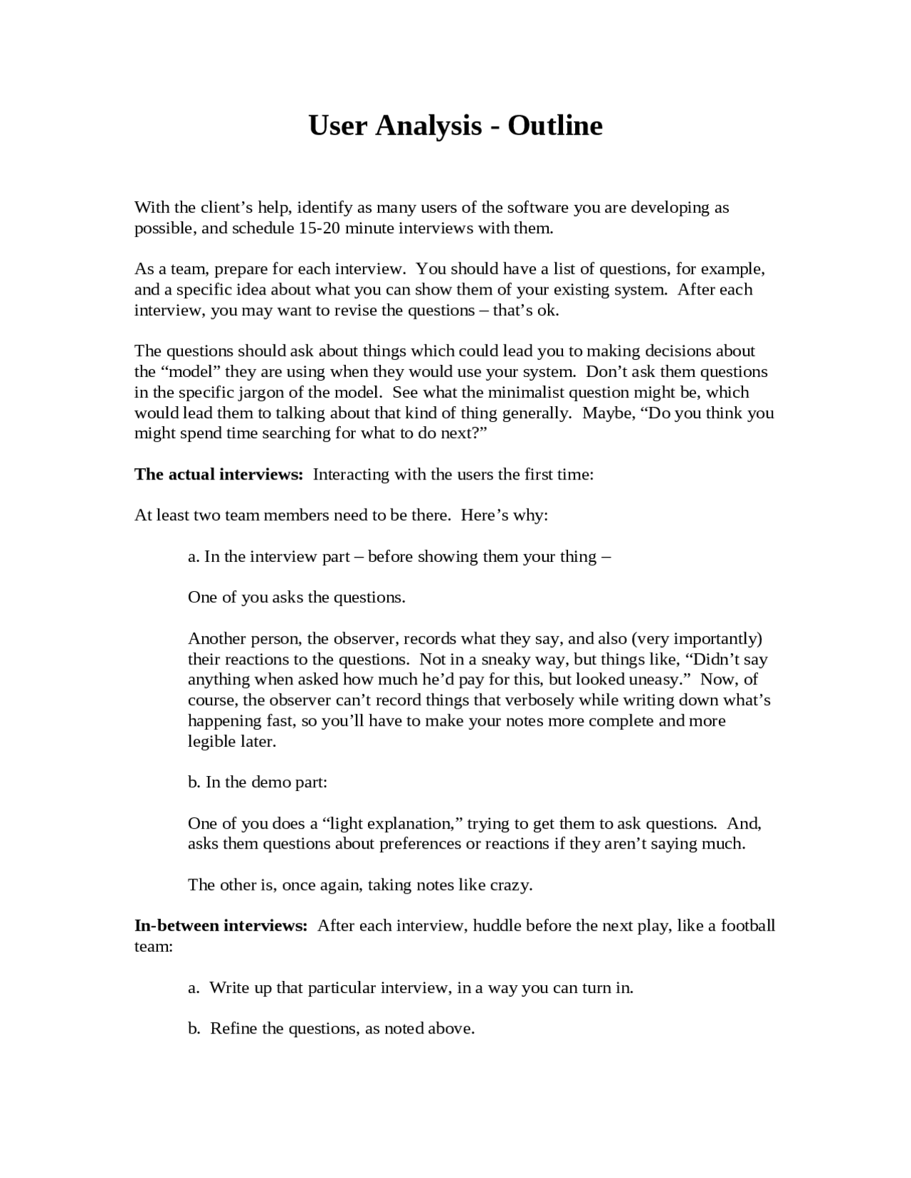 User Analysis Outline Software Requirements And Specification Csse