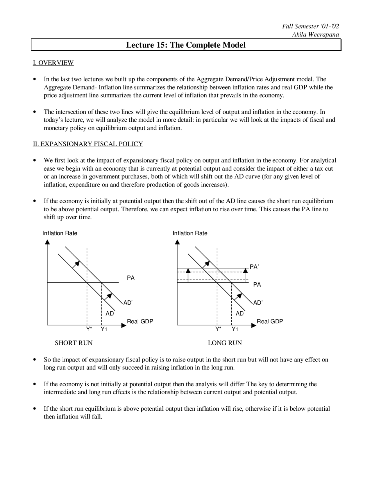 The Complete Model Lecture Notes Econ 102 Docsity
