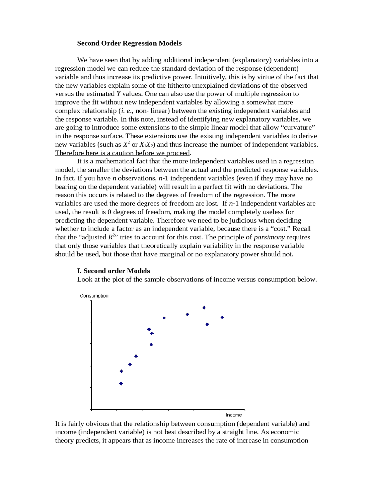 Notes on Second Order Regression Models | FIN 203 - Docsity