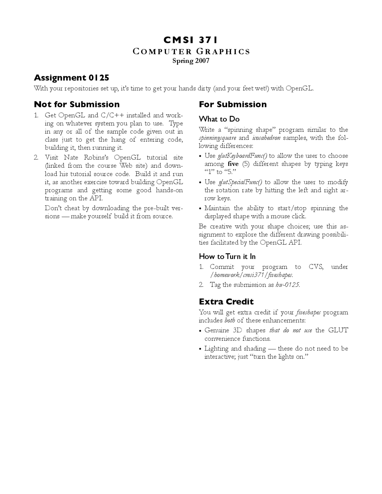 Homework Practice Computer Graphics Cmsi 371 Docsity