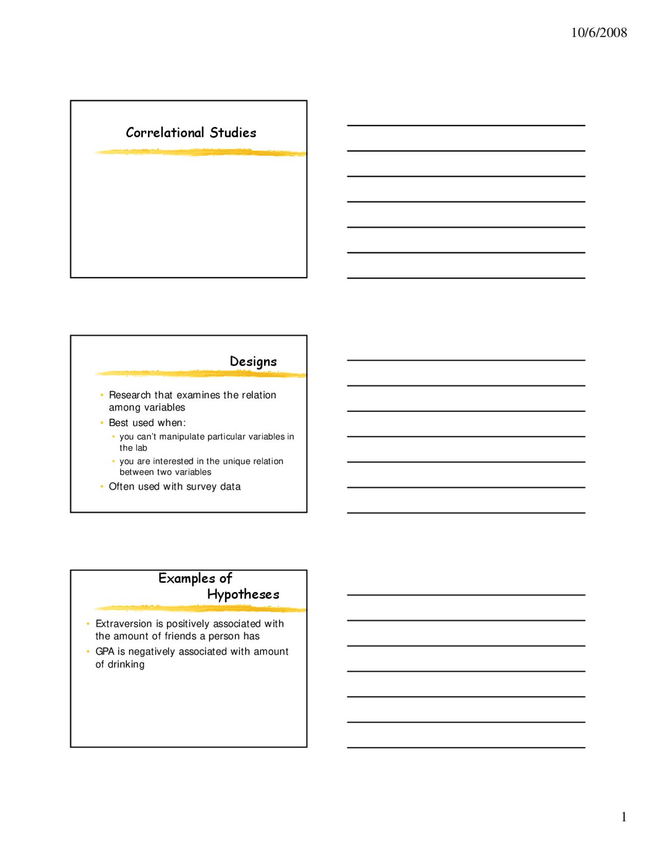 Lecture Slides on Correlational Studies | PSY 300W - Docsity