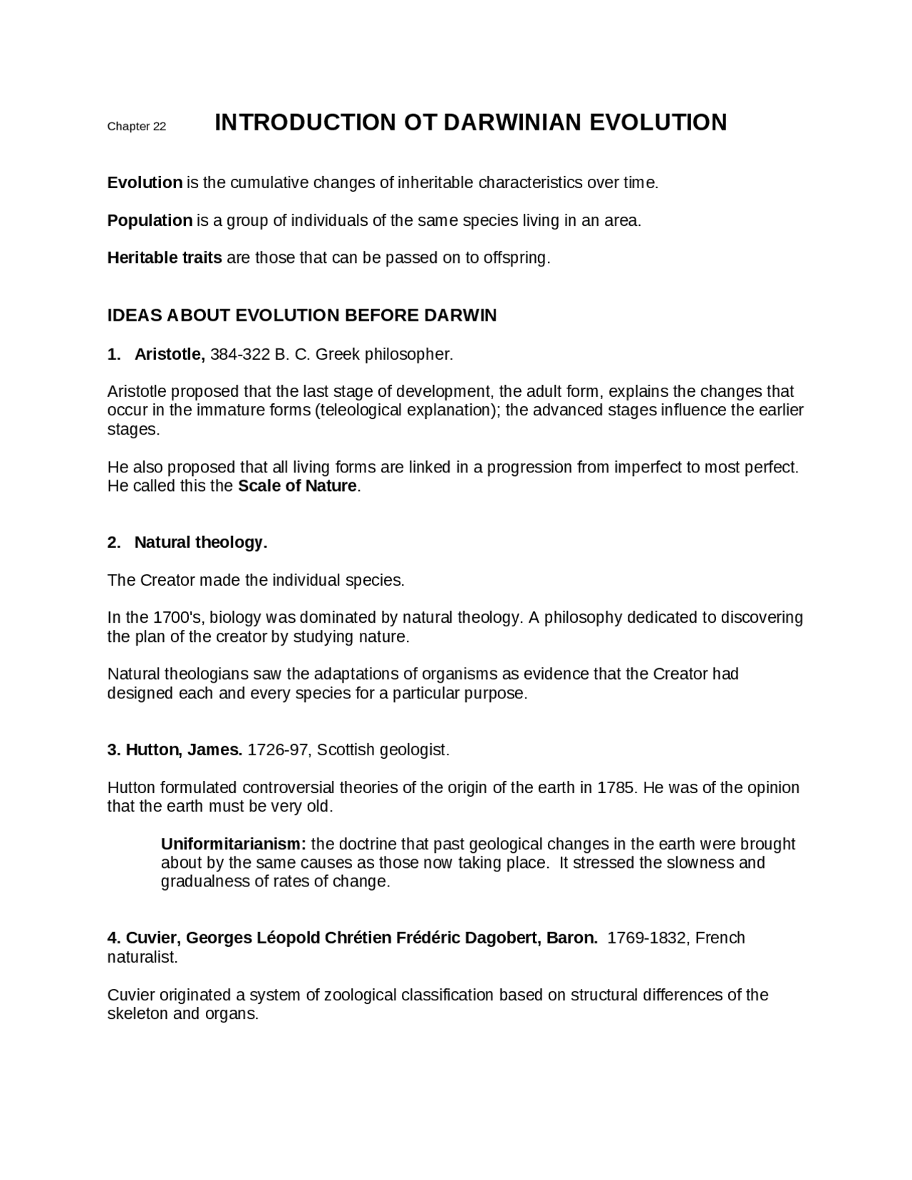 Chapter 22 Introduction To Darwinian Evolution Biol 111 Docsity