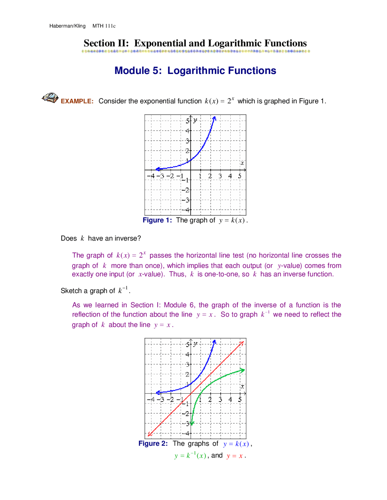 Section Ii Exponential And Logarithmic Functions Mth 111c Docsity