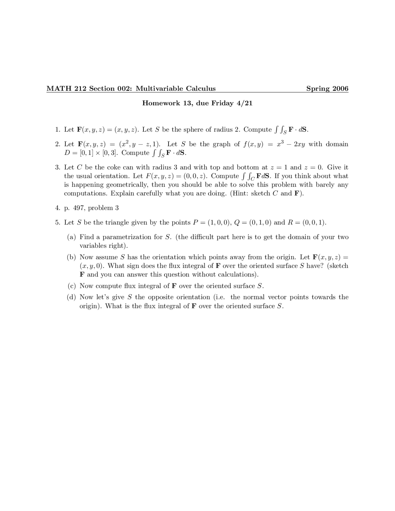 5 Questions In Assignment 13 Multivariable Calculus Math 212 Docsity
