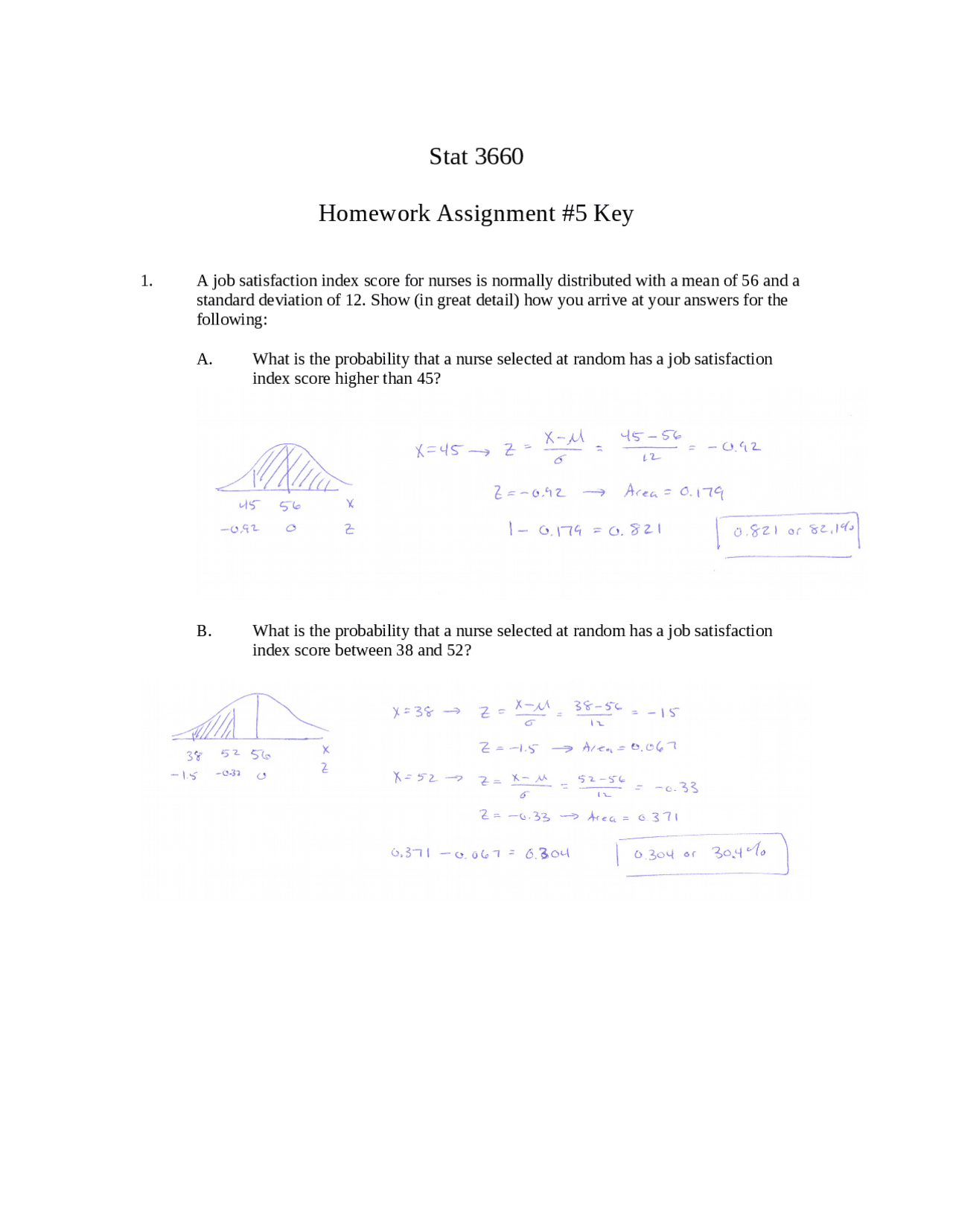 Introduction To Statistics Assignment 5 With Key Stat 3660 Docsity