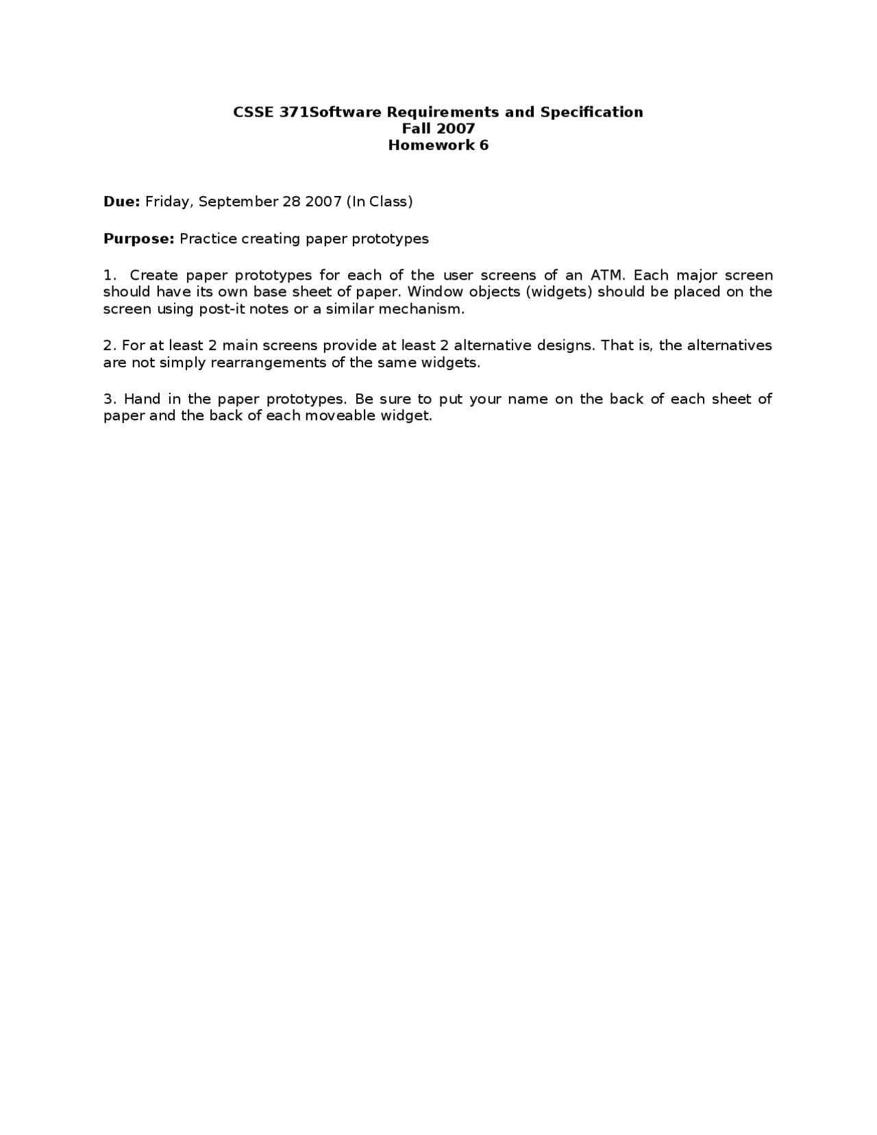 Homework 6 For Software Requirements And Specification Csse 371 Docsity