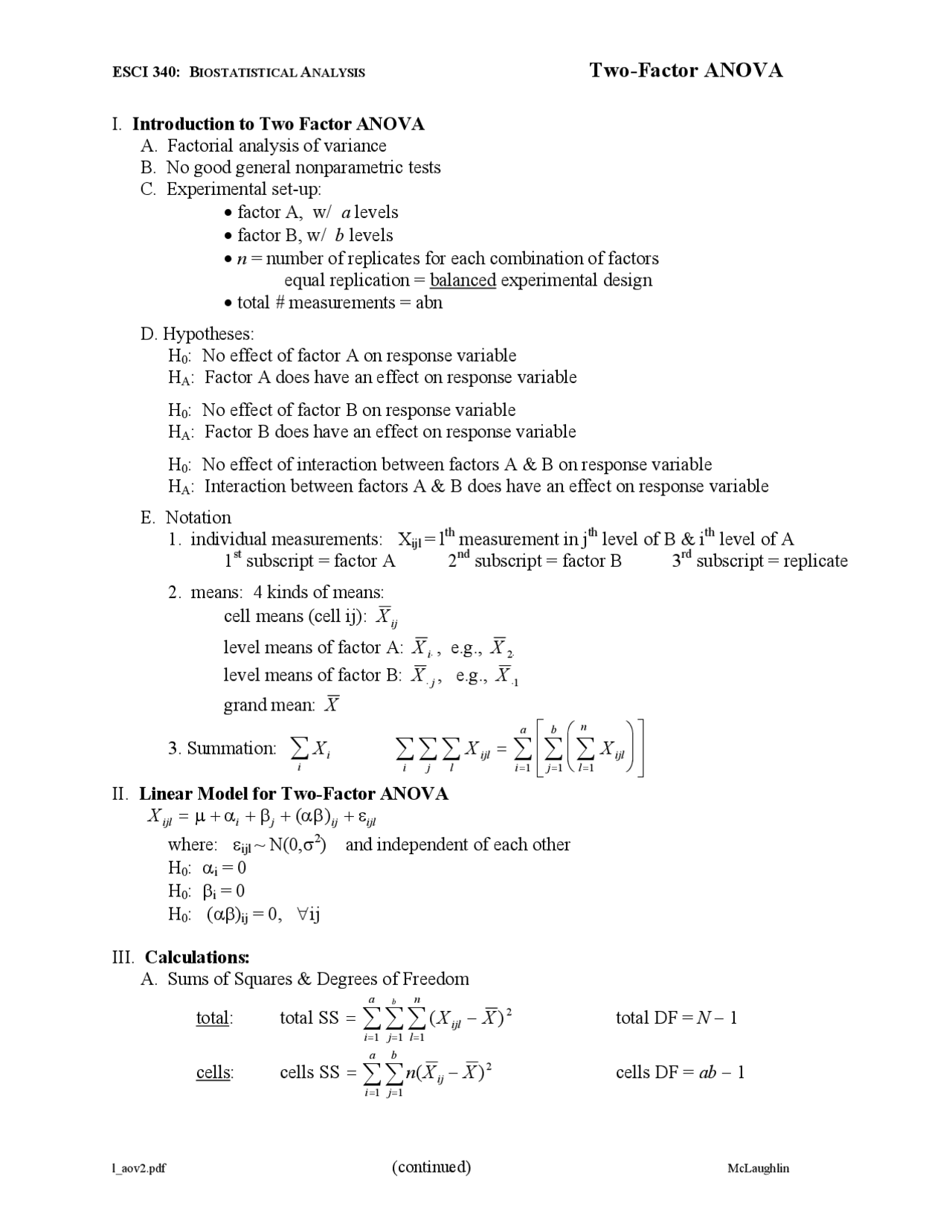 Introduction To Two Factor Anova Statistical Analysis Esci 340