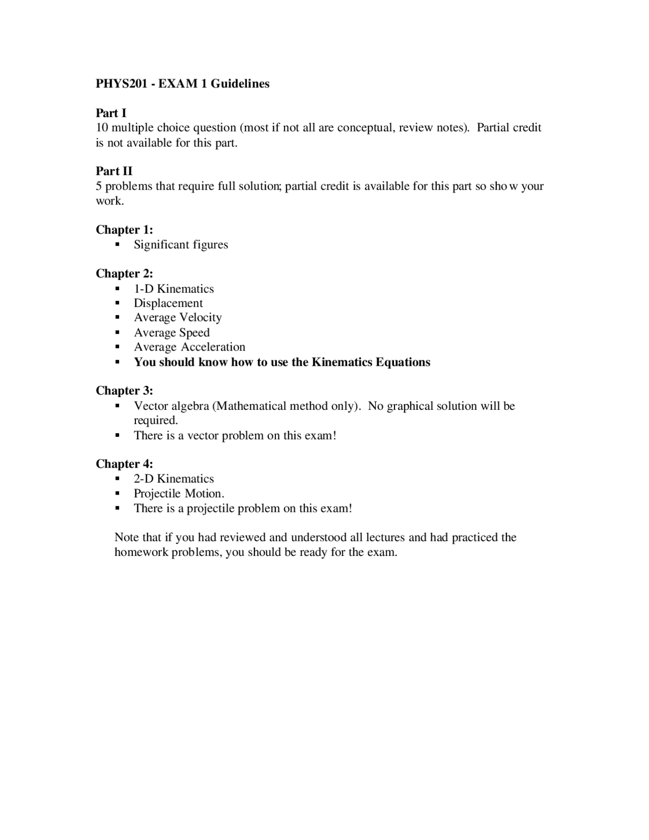 Exam 1 Guideline General Physics Phys 201 Exams Physics Docsity