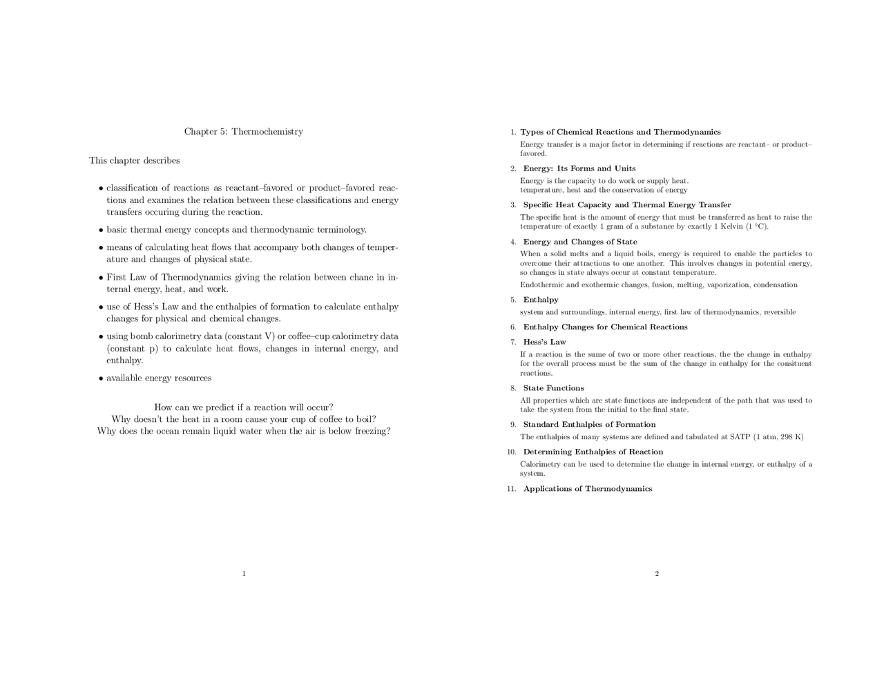 Lecture Notes On Thermochemistry Chem 121 Docsity