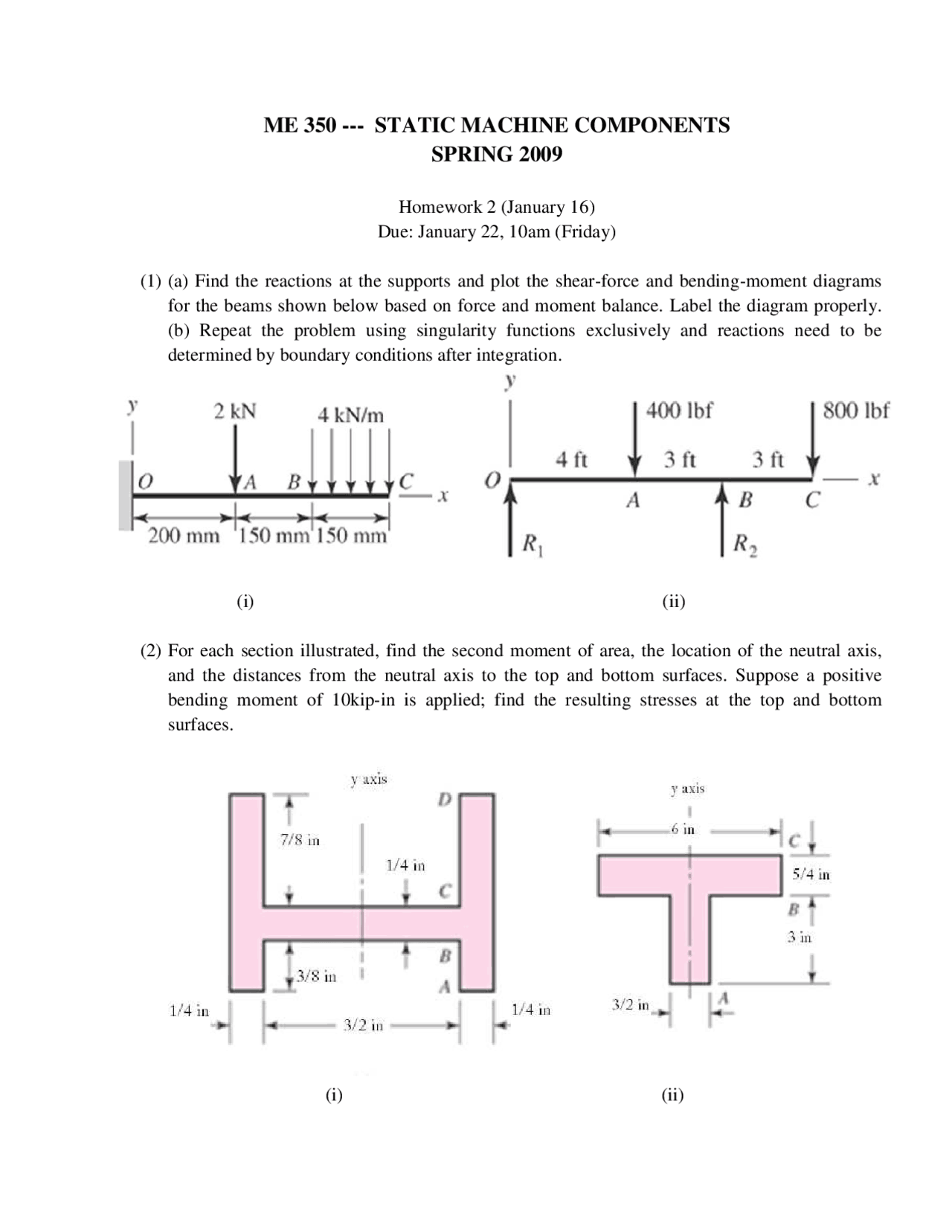 Practice Homework 2 Static Machine Components Me 350 Docsity
