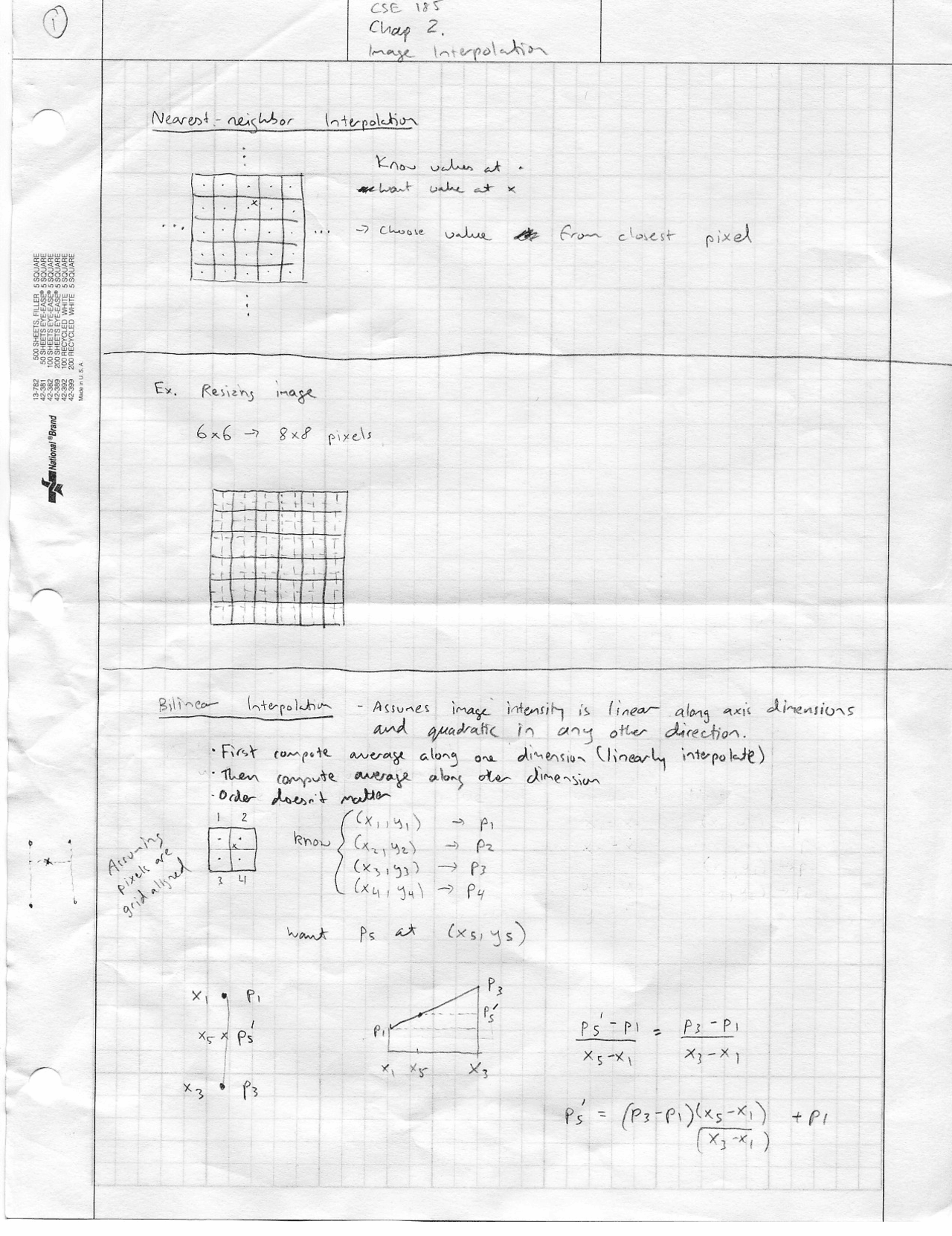 Handwritten Notes On Image Interpolation Cse 185 Docsity