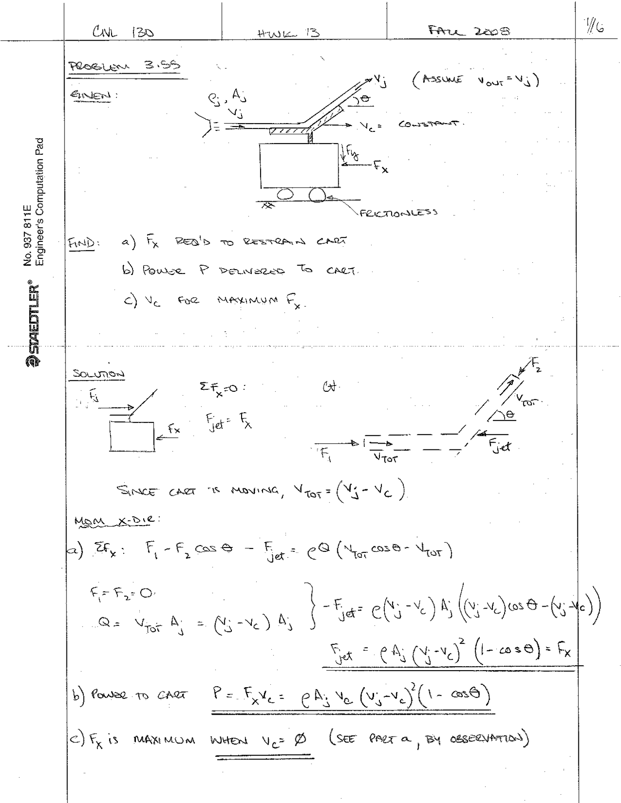 6 Solved Problems on Fluid Mechanics l - Assignment 13 | CIVL 130 - Docsity