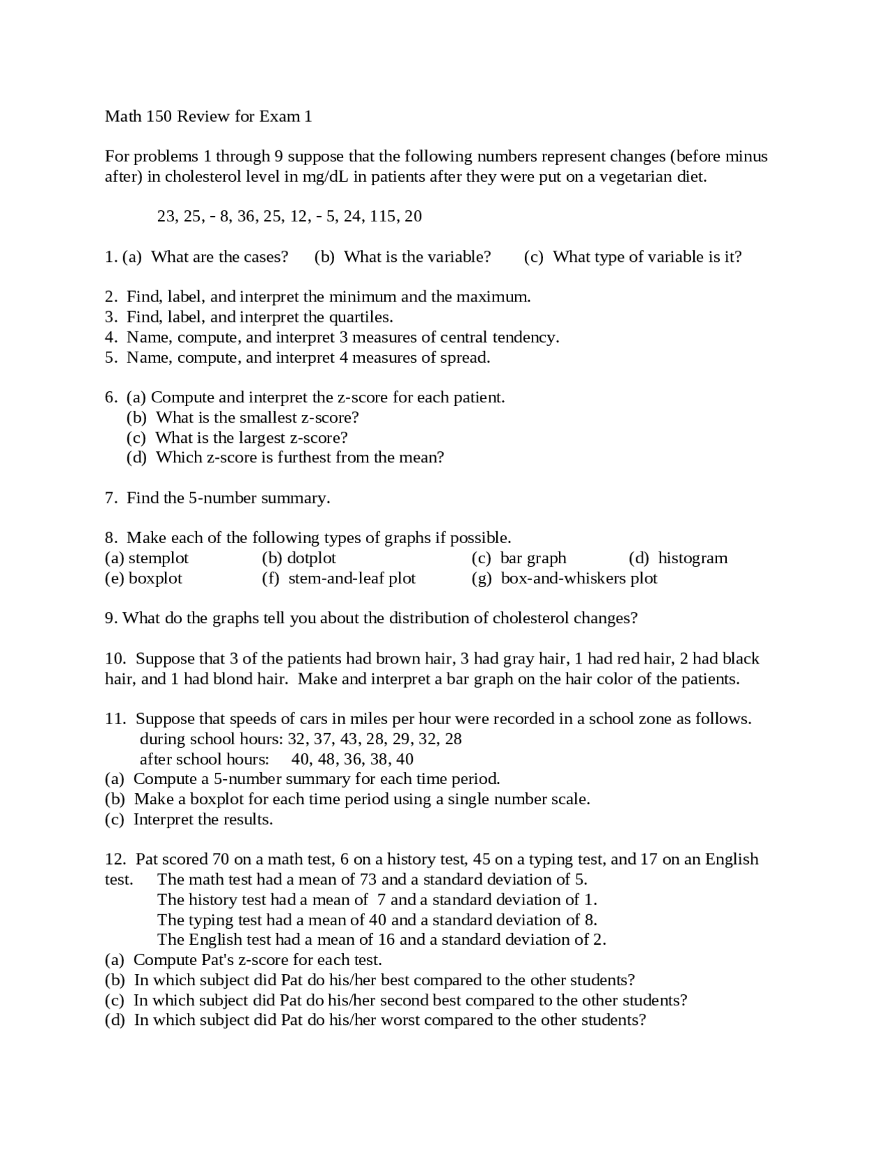 Exam 1 Solutions Introductory Data Analysis Math 150 Docsity