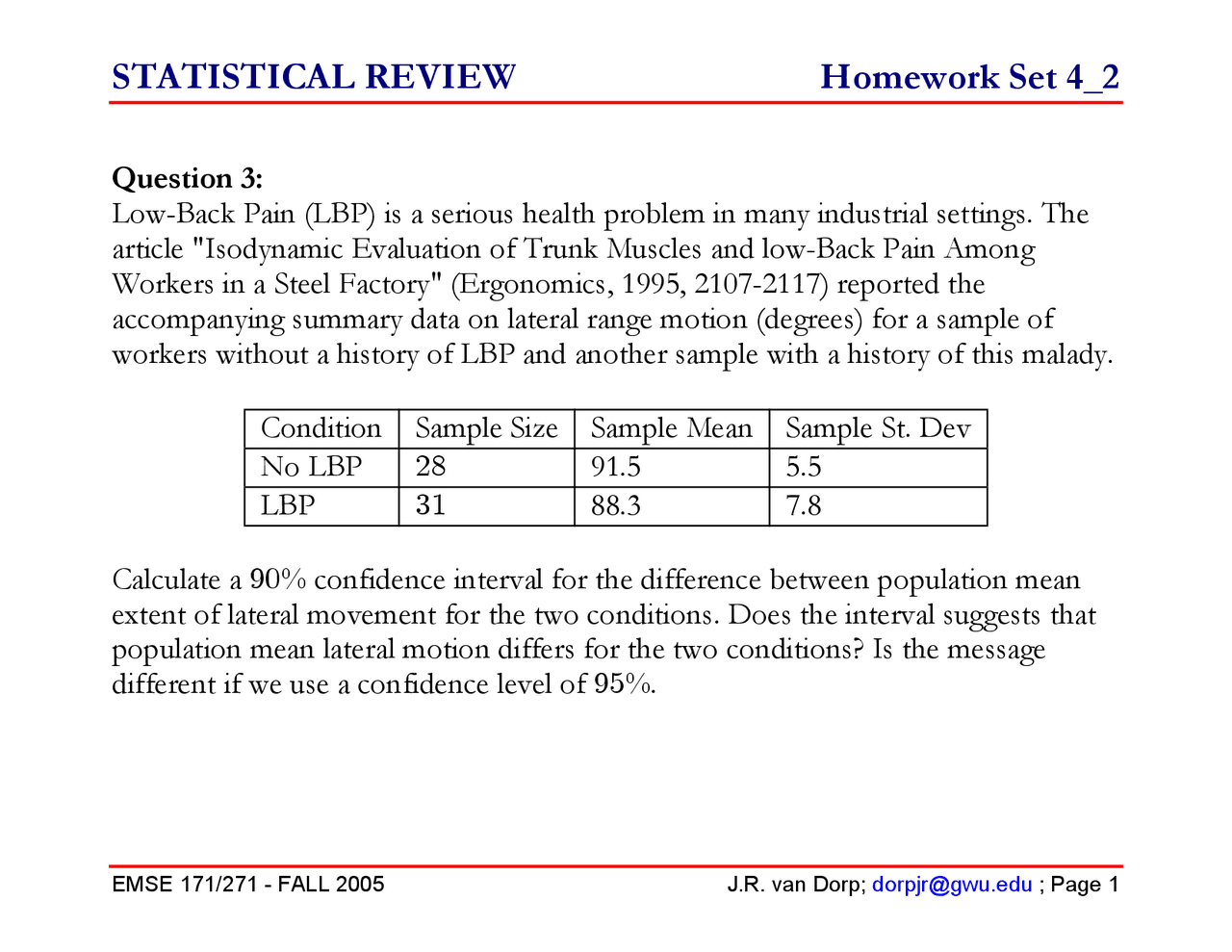 Homework Set 2 Statistical Review Data Analysis For Engineering And