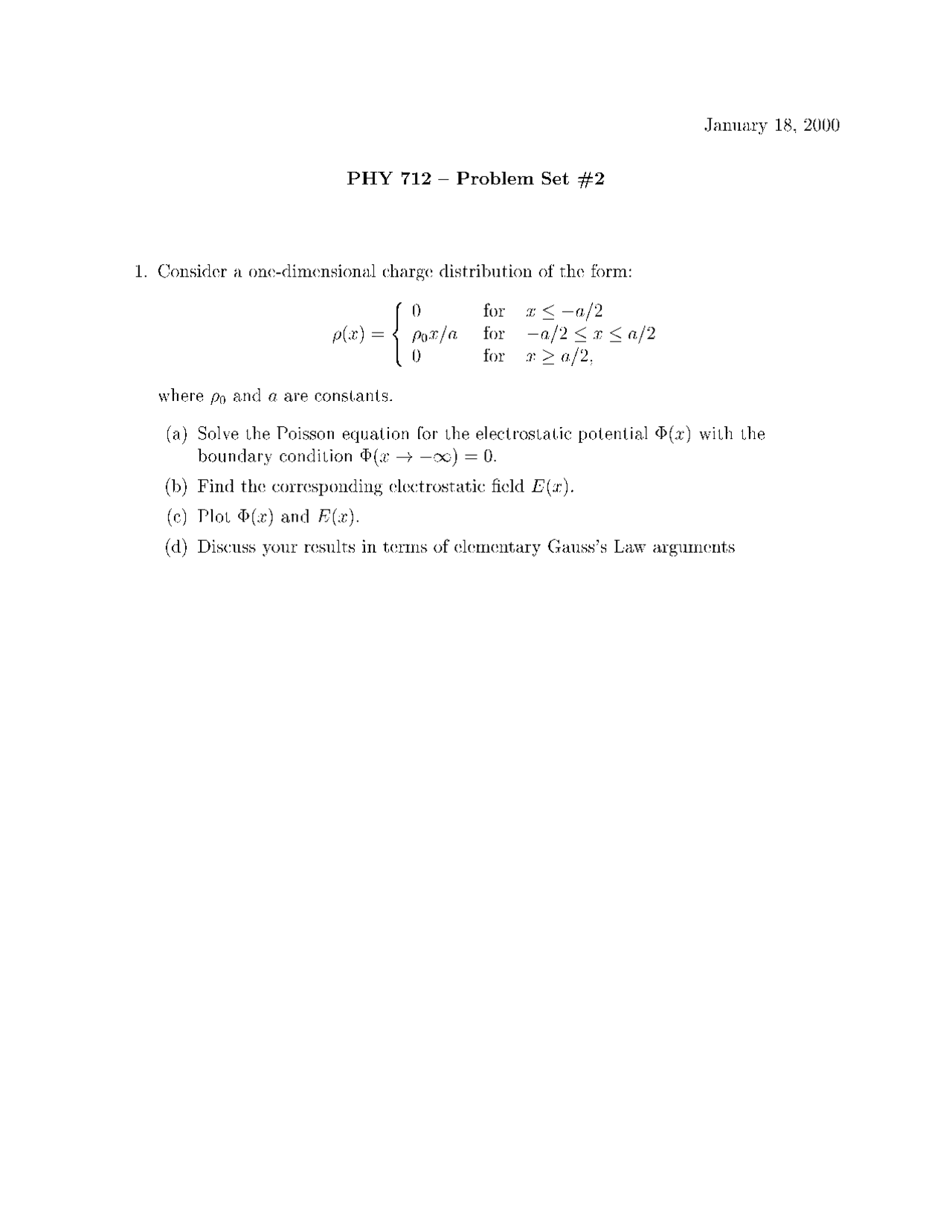 Problem Set 2 Problem On Electromagnetism Phy 712 Docsity