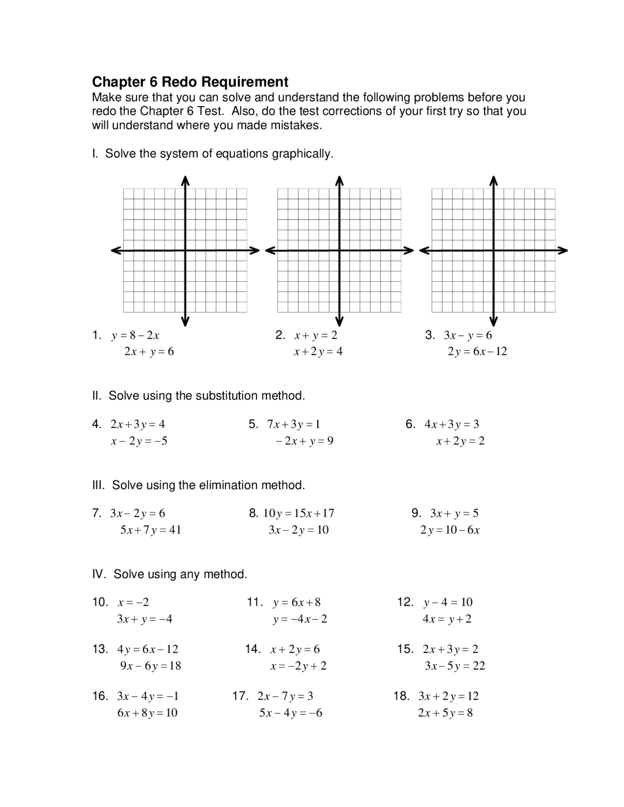 Chapter 6 Test Preparation: Solving Systems of Equations and Algebraic ...