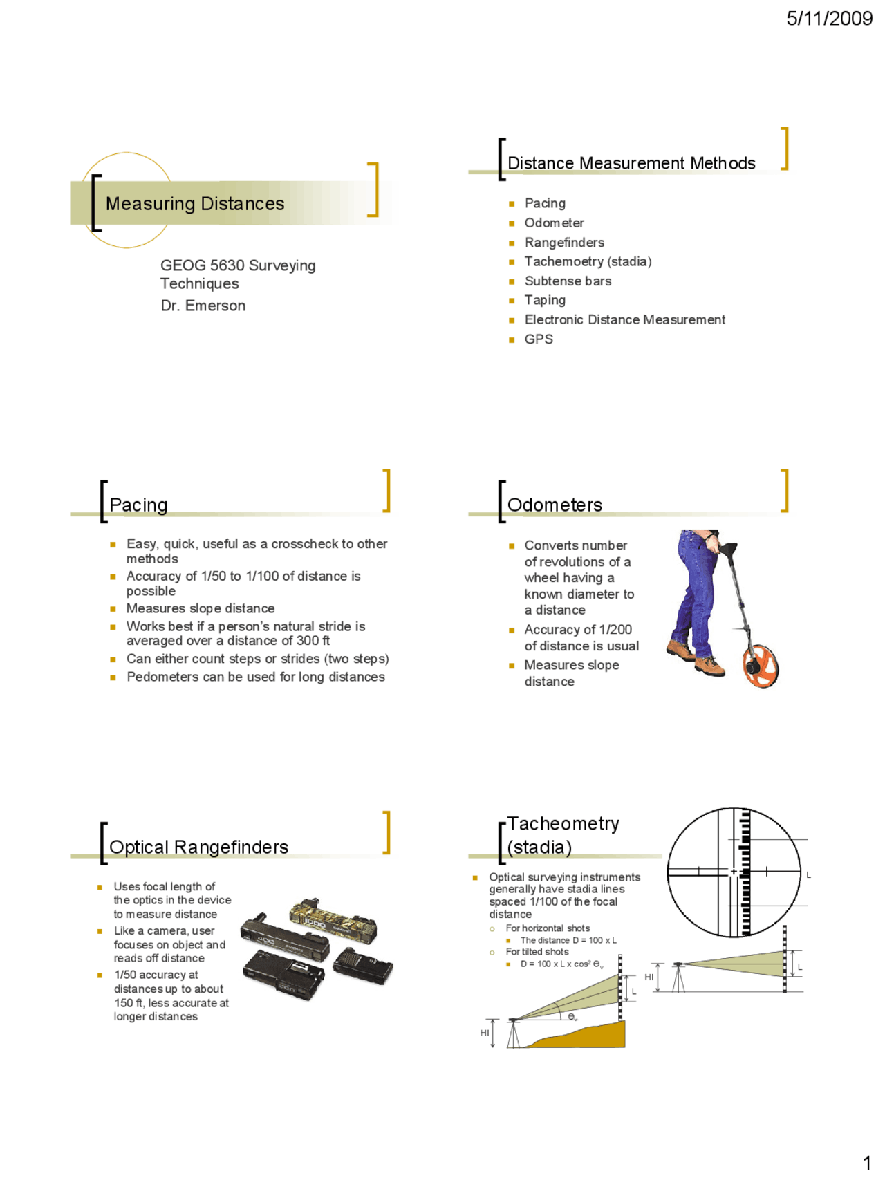 Measuring Distances Lecture Slides Geog 5630 Docsity