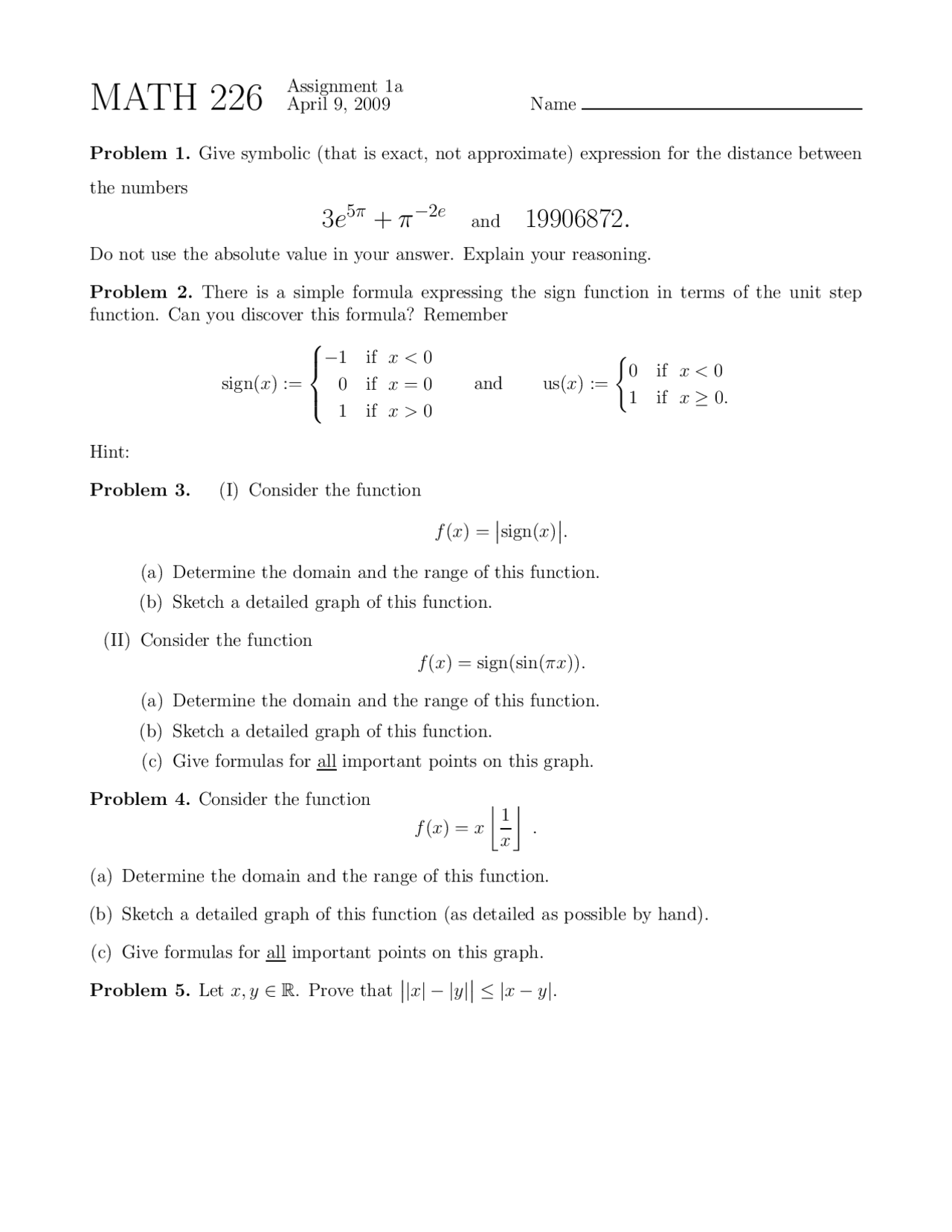 Assignment 1 Limits And Infinite Series Fall 2009 Math 226 Docsity