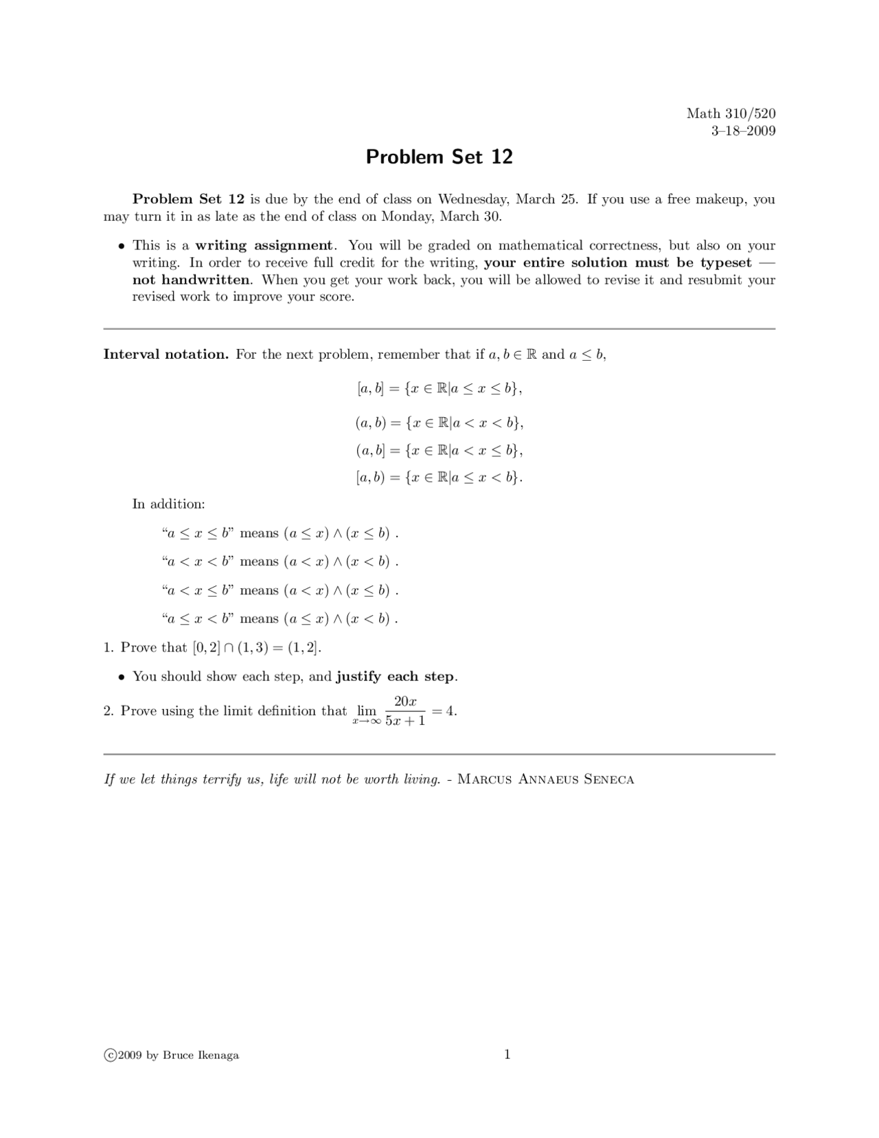 Problem Set 12 Introduction To Mathematical Proof Math 310 Docsity
