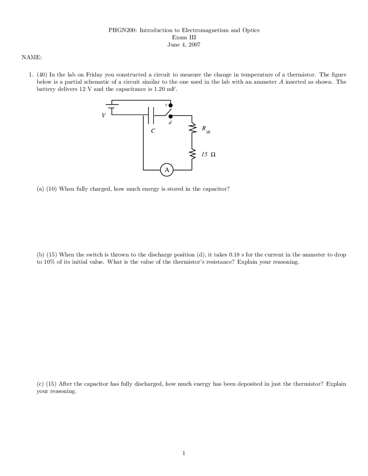 3 Problems On Introduction To Electromagnetism And Optics Exam 3
