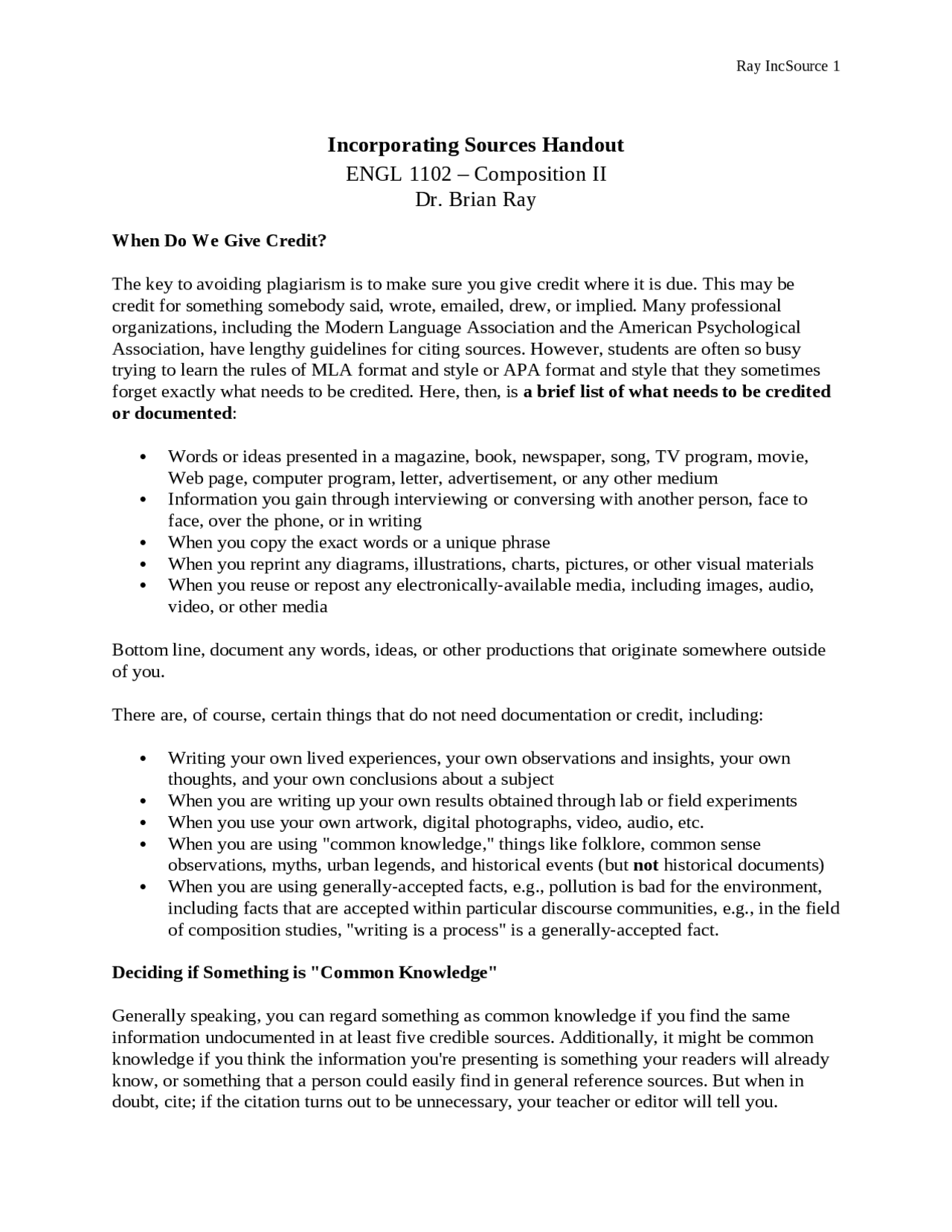 Citing Sources: Quoting, Paraphrasing, and Summarizing - Prof. Brian A ...