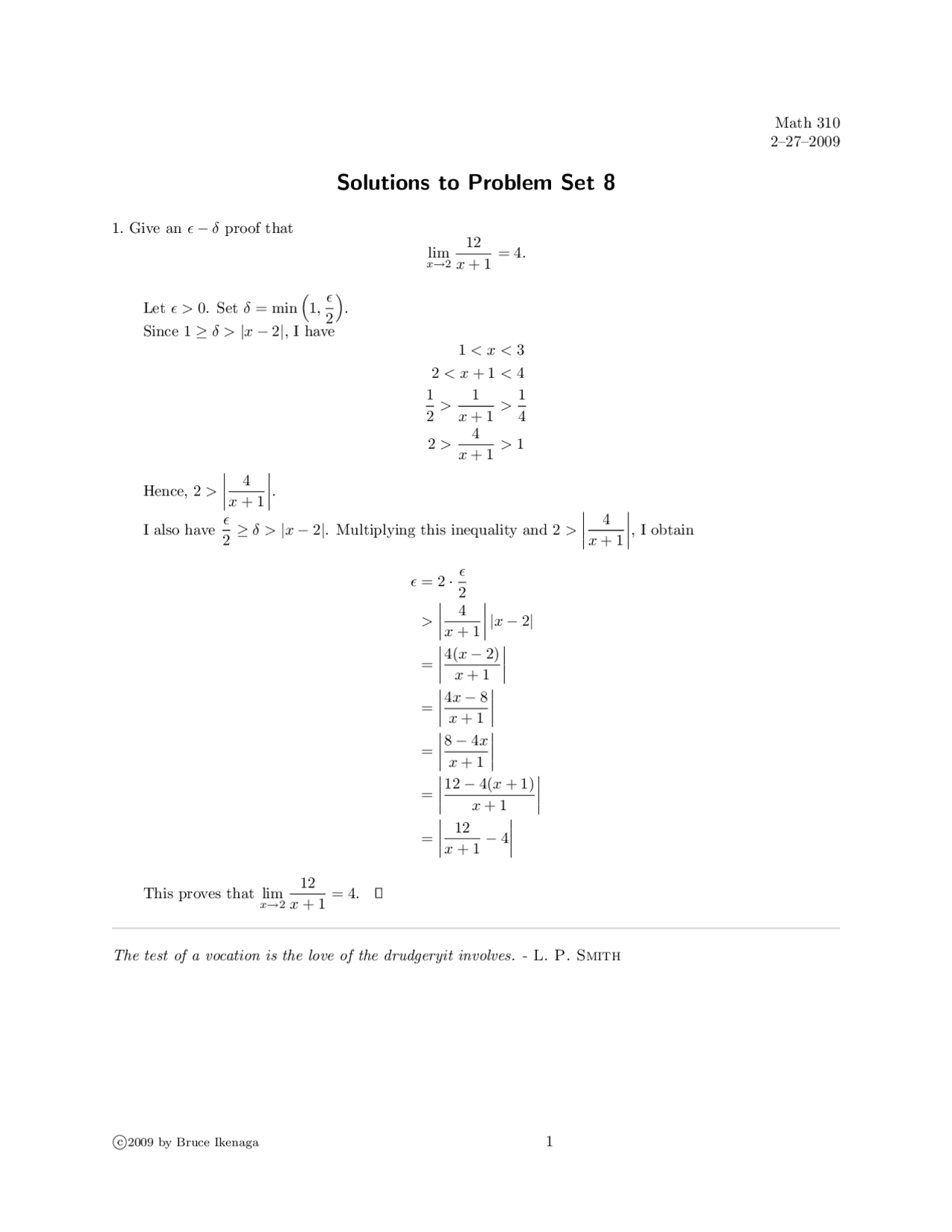 Solutions For Problem Set 8 Introduction To Mathematical Proof Math