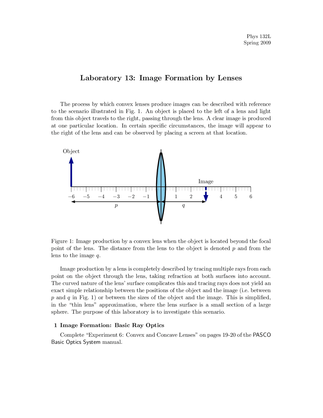 Lab 13 for Image Formation by Lenses - Electromagnetism and Optics | PHYS 132 - Docsity