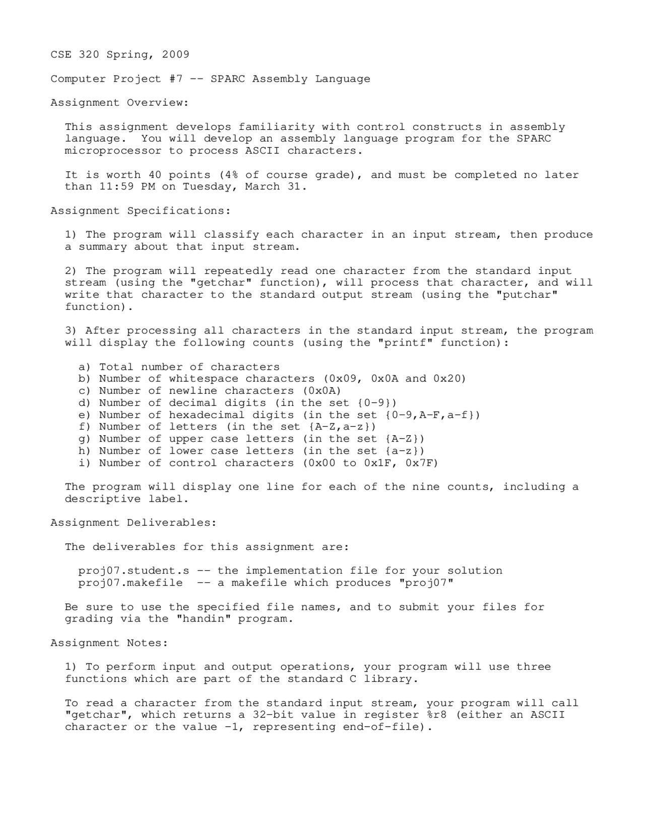 Overview Of The Specification In Search Assembly Language Project Cse 320 Docsity