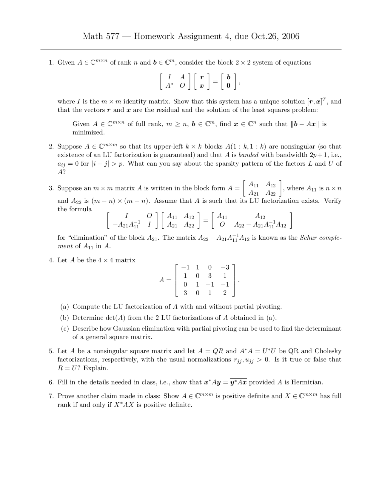 7 Questions On Computational Mathematics I Homework 4 Math 577