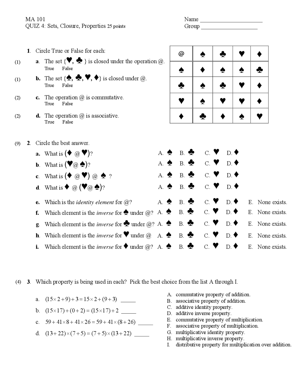 4 Questions On Sets Closure And Properties Quiz 4 Ma 101 Docsity