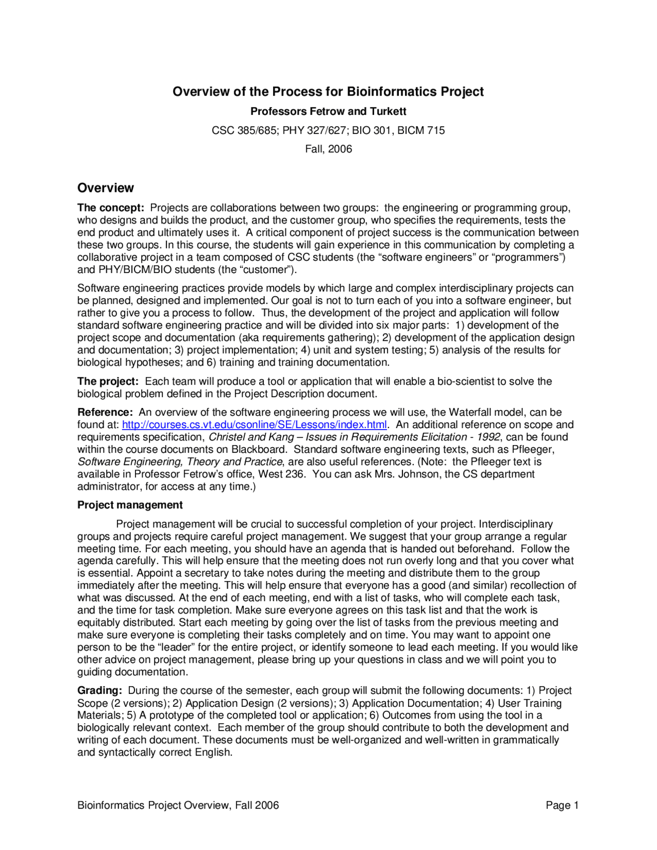 Overview of the Process for Bioinformatics Project | BIO 301 - Docsity