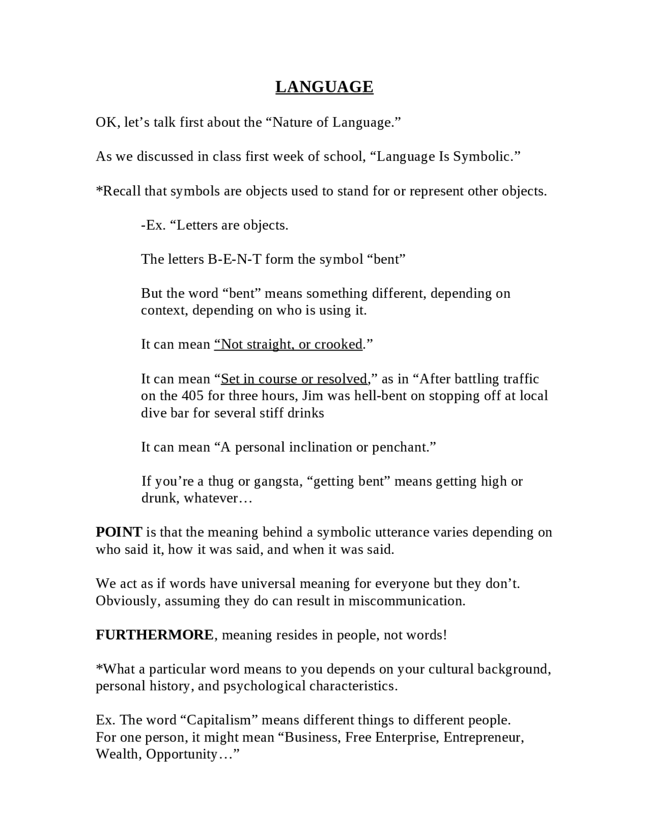 Lecture Notes On Language In Introduction To Human Communication Hcom