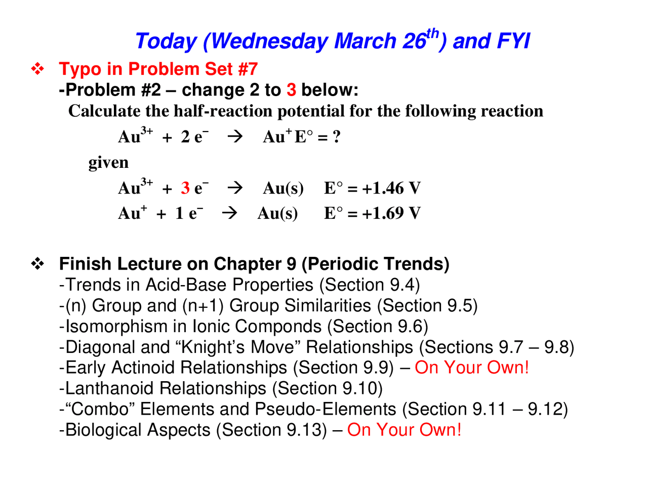 Introduction Inorganic Chemistry Problem Set 7 Chm 218 Docsity