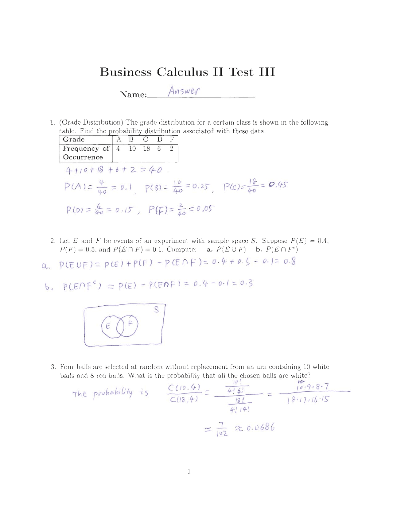 Probability, Distribution, Calculus with Business II | MATH 1690 - Docsity
