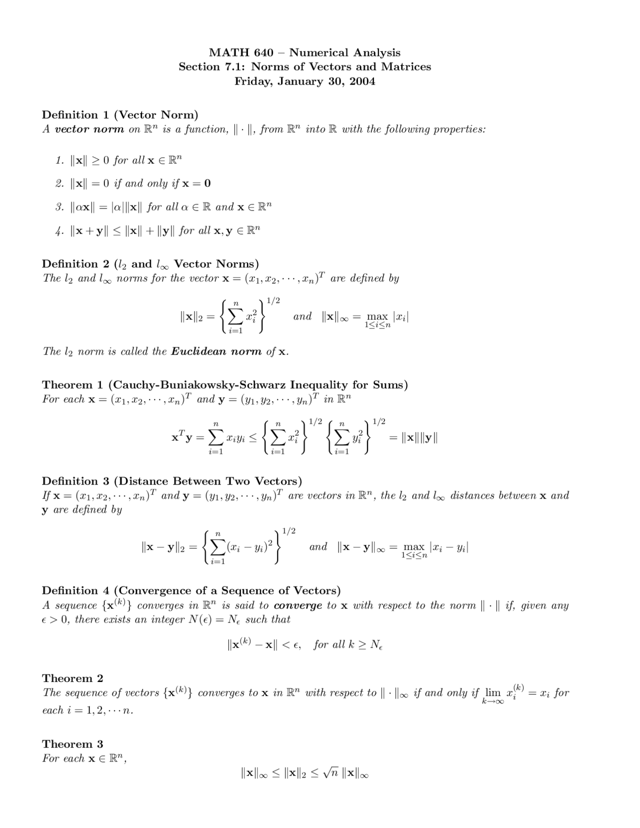 Norms Of Vectors And Matrices Assignment Math 640 Docsity