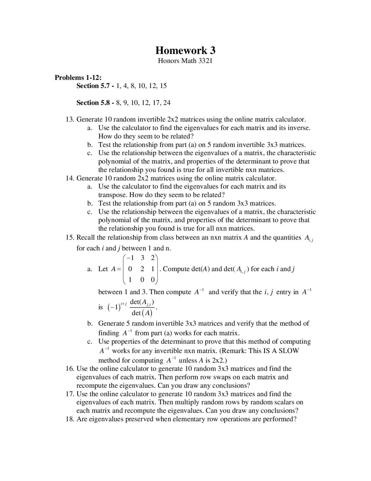 Homework 3 Problems Engineering Mathematics Math 3321 Docsity